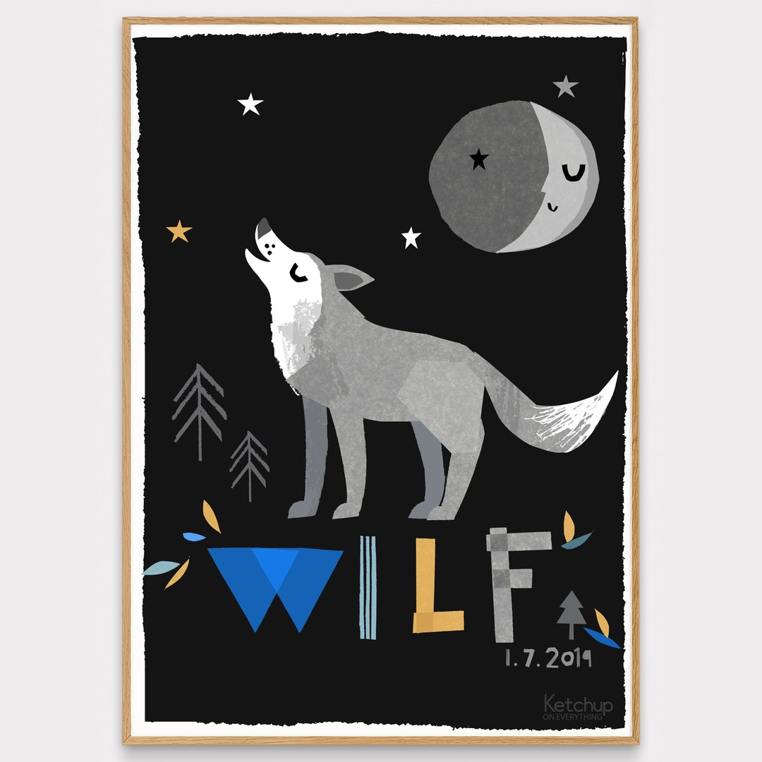 Wolf Personalised Name Print - Etsy