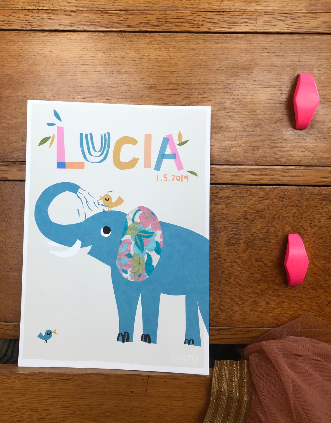 Elephant Personalised Name Print - Etsy