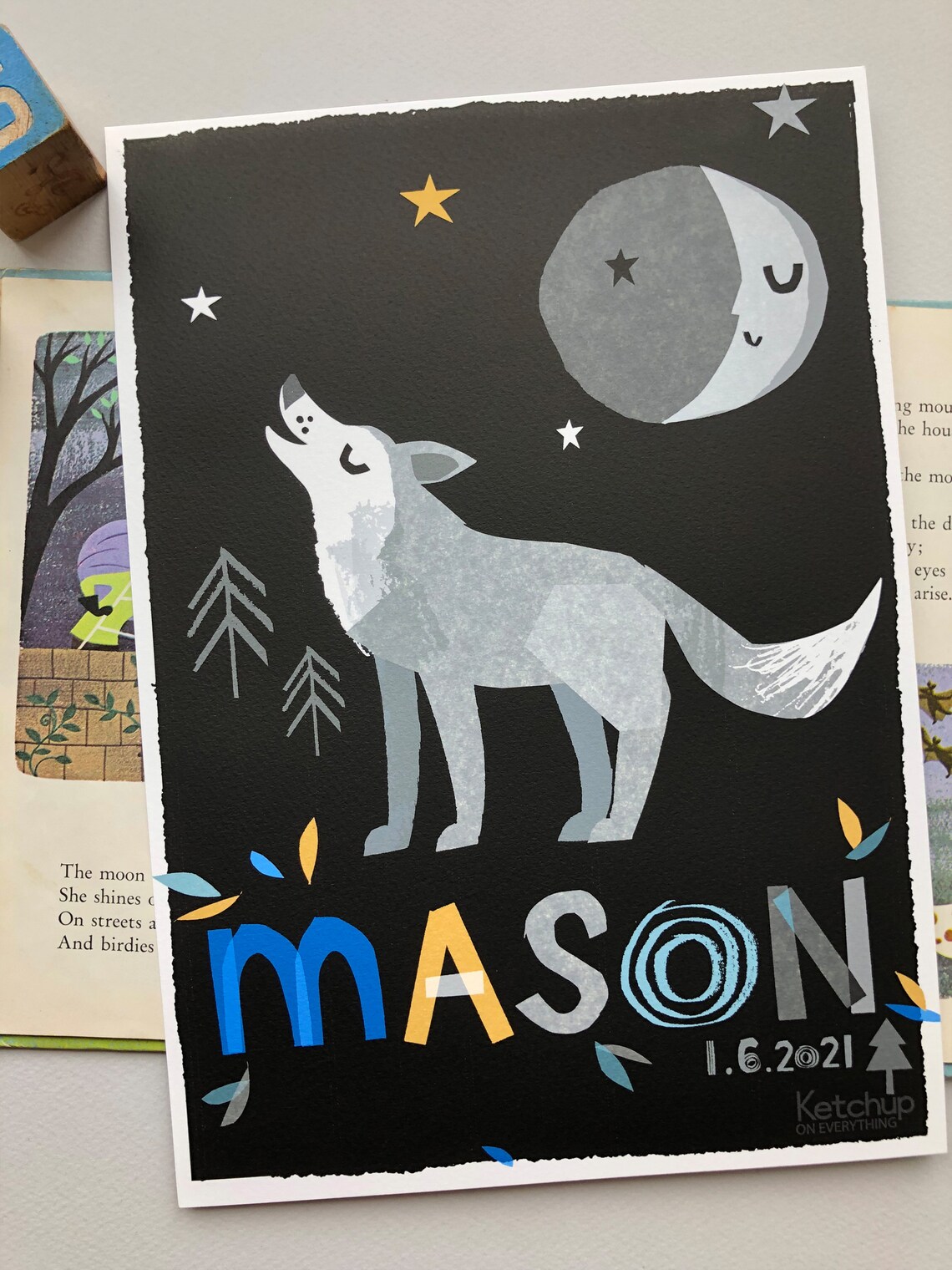 Wolf Personalised Name Print - Etsy UK