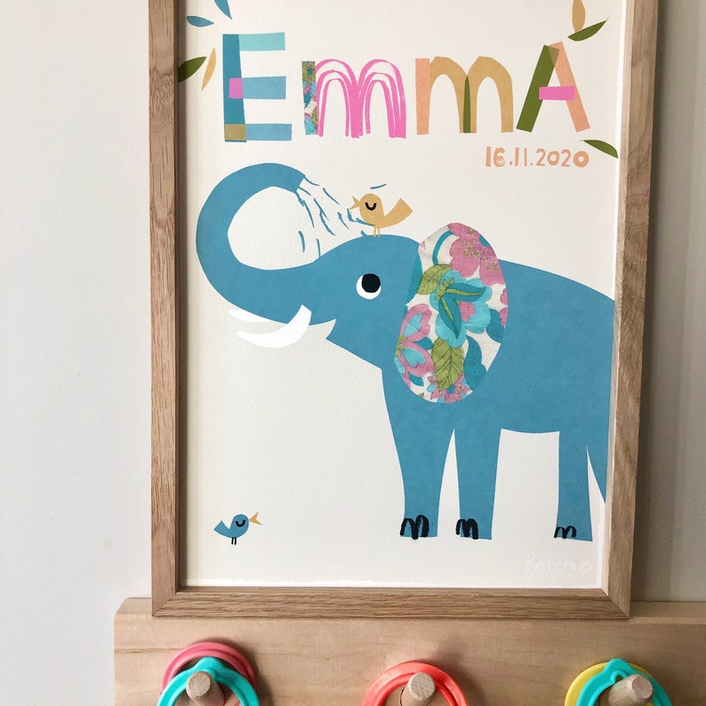 Elephant Personalised Name Print - Etsy