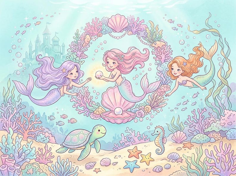 Pastel Mermaid Under the Sea Wallpaper Kids Room Mural, Magical ...