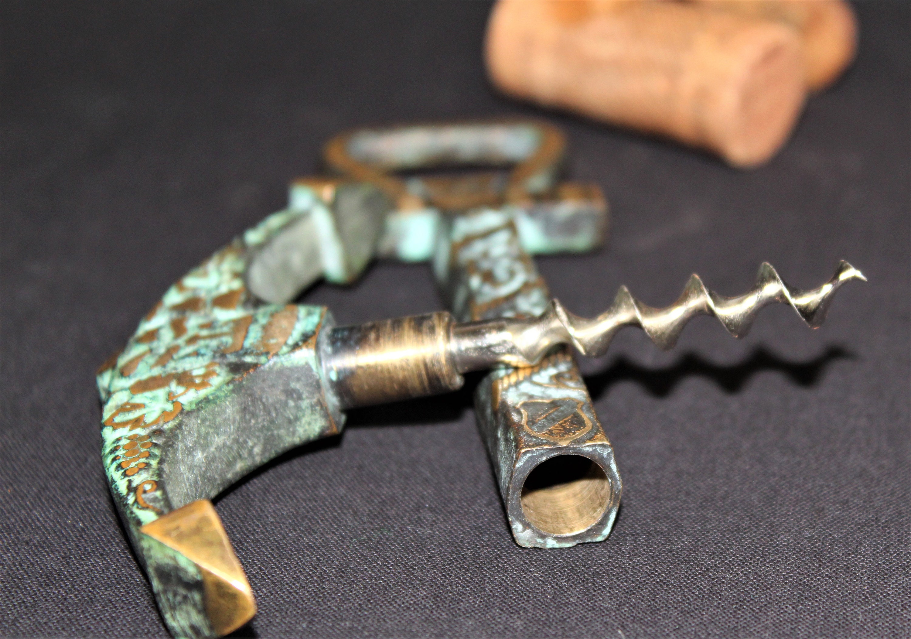 German Barware Brass Anchor Bottle Opener With Hidden Corkscrew