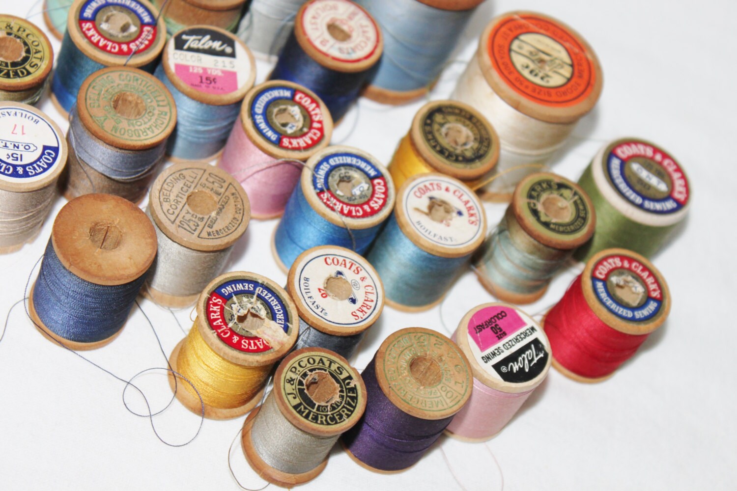 Vintage Lot of 25 Wooden Spools of Thread, Sewing Thread, Embroidery ...