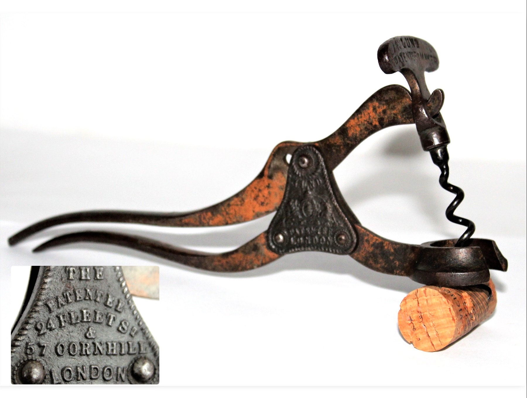 Antique Corkscrew, 1855 LUND Single Lever Corkscrew, Wine Opener