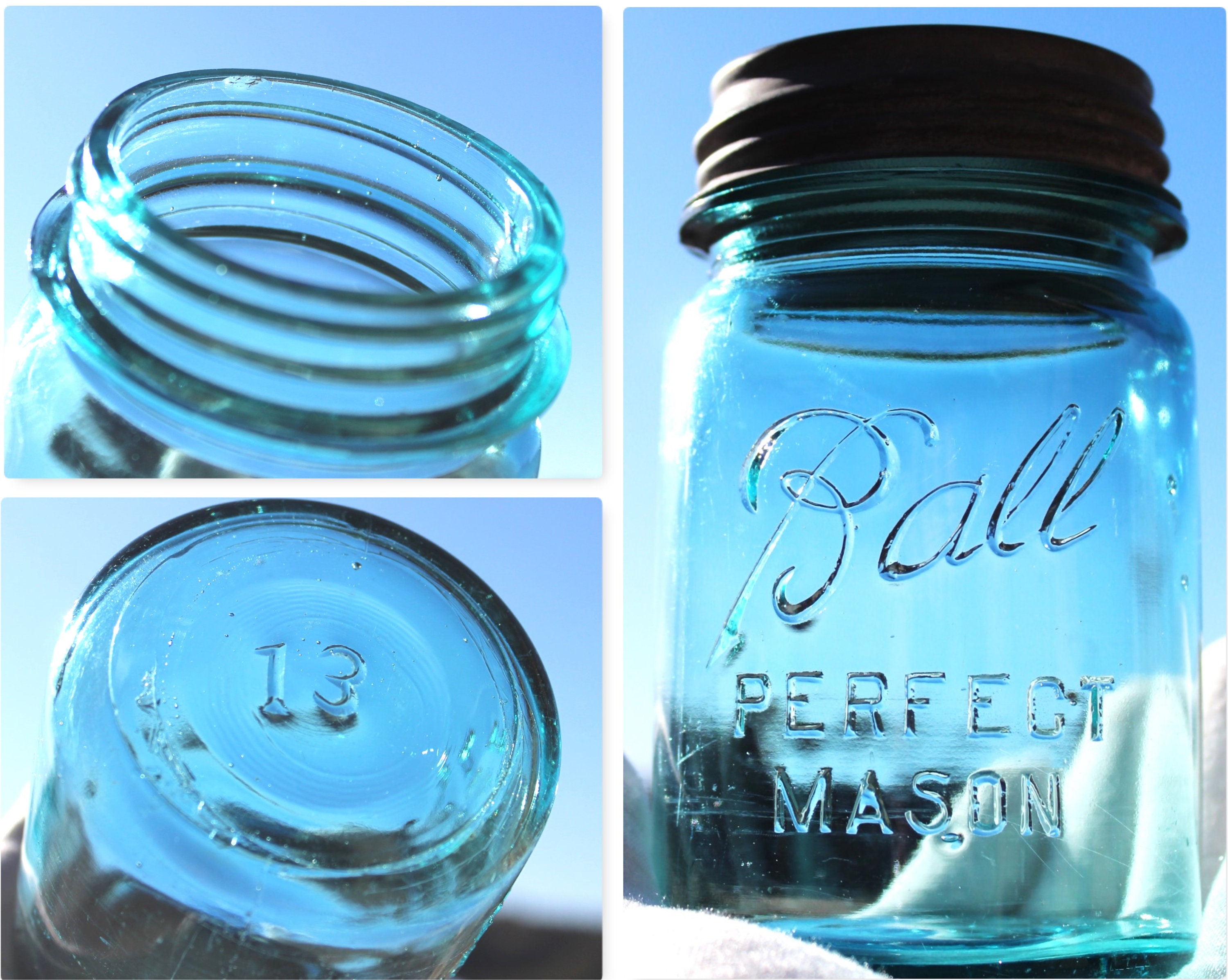 Pair of Lucky Number 13 Blue Pint Ball Fruit Jars