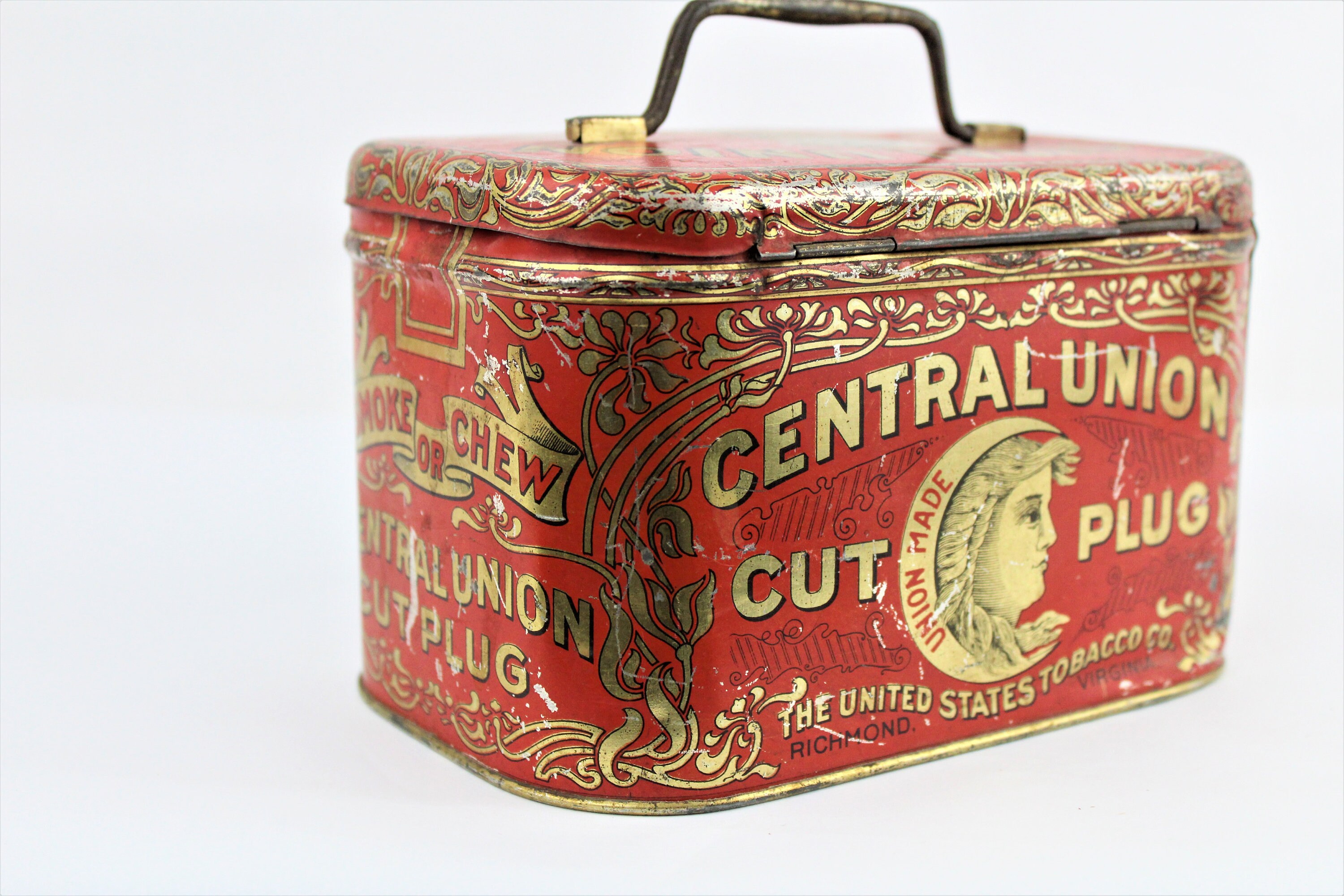 Antique Tobacco Tin / Central Union Tobacco / Tobacco Tin / Tobacciana
