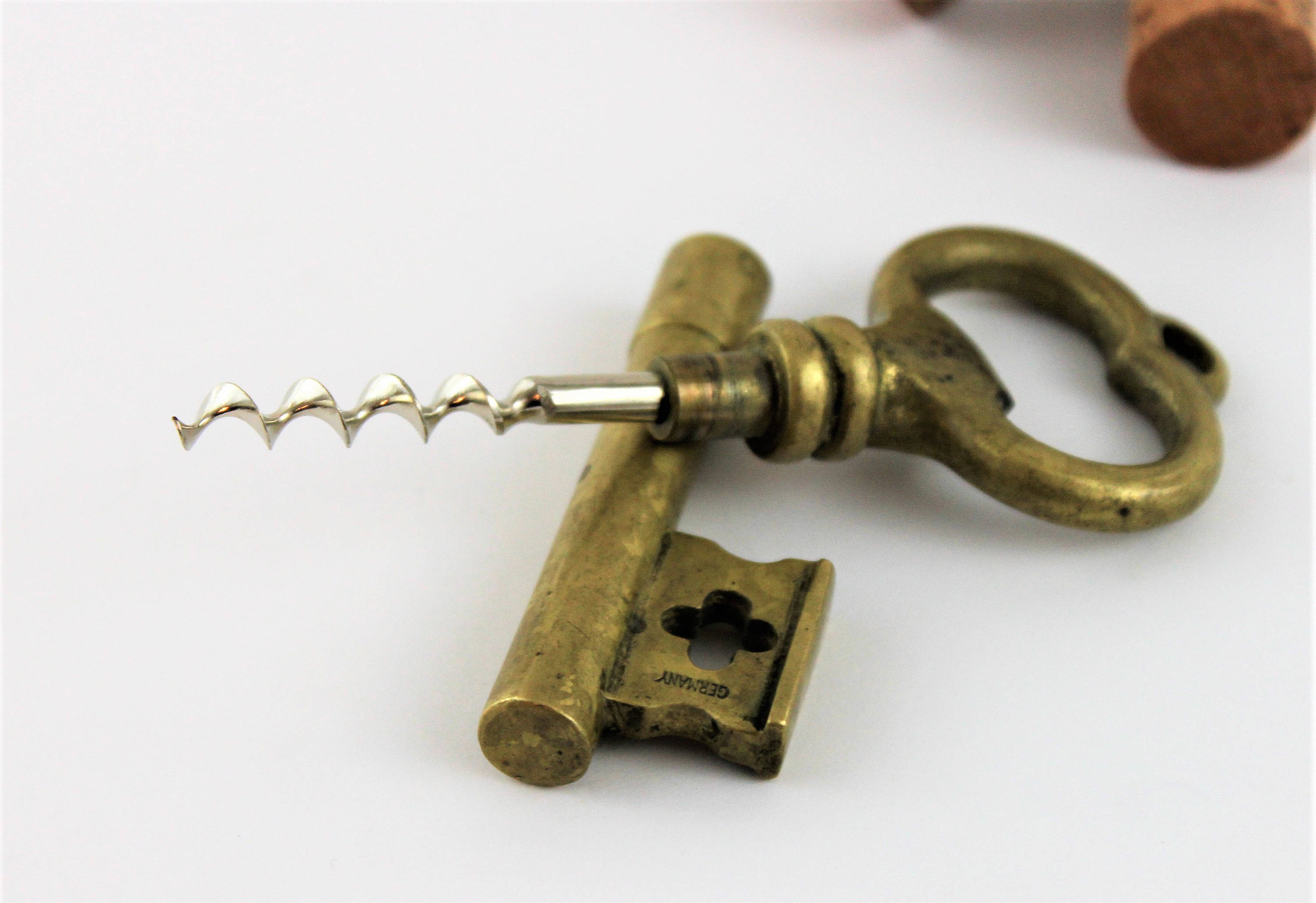 Vintage Corkscrew, German Brass Skeleton Key Corkscrew, Wine Opener