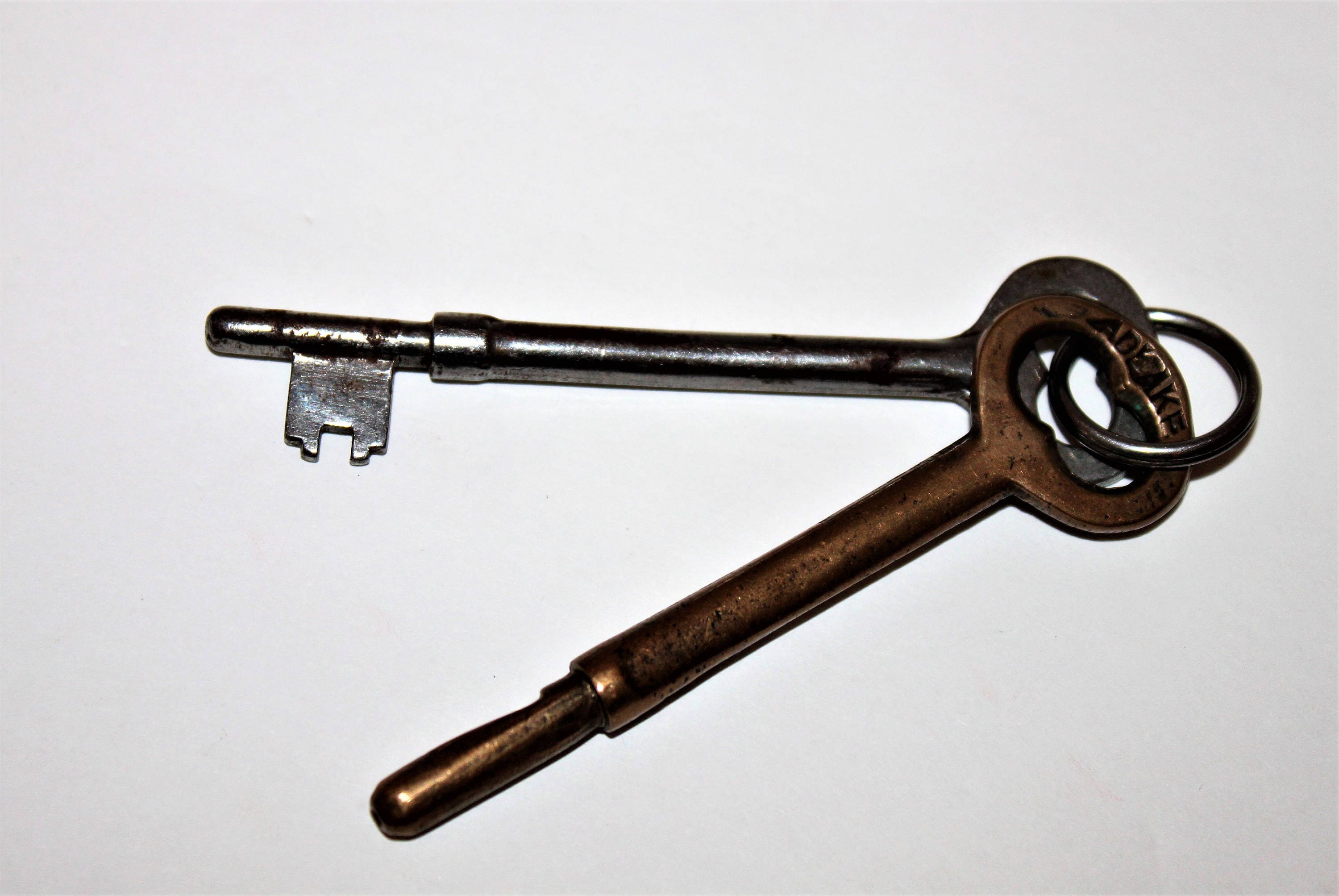 Pair of Antique 1900s Railroad Brass and Steel Coach or Caboose Keys