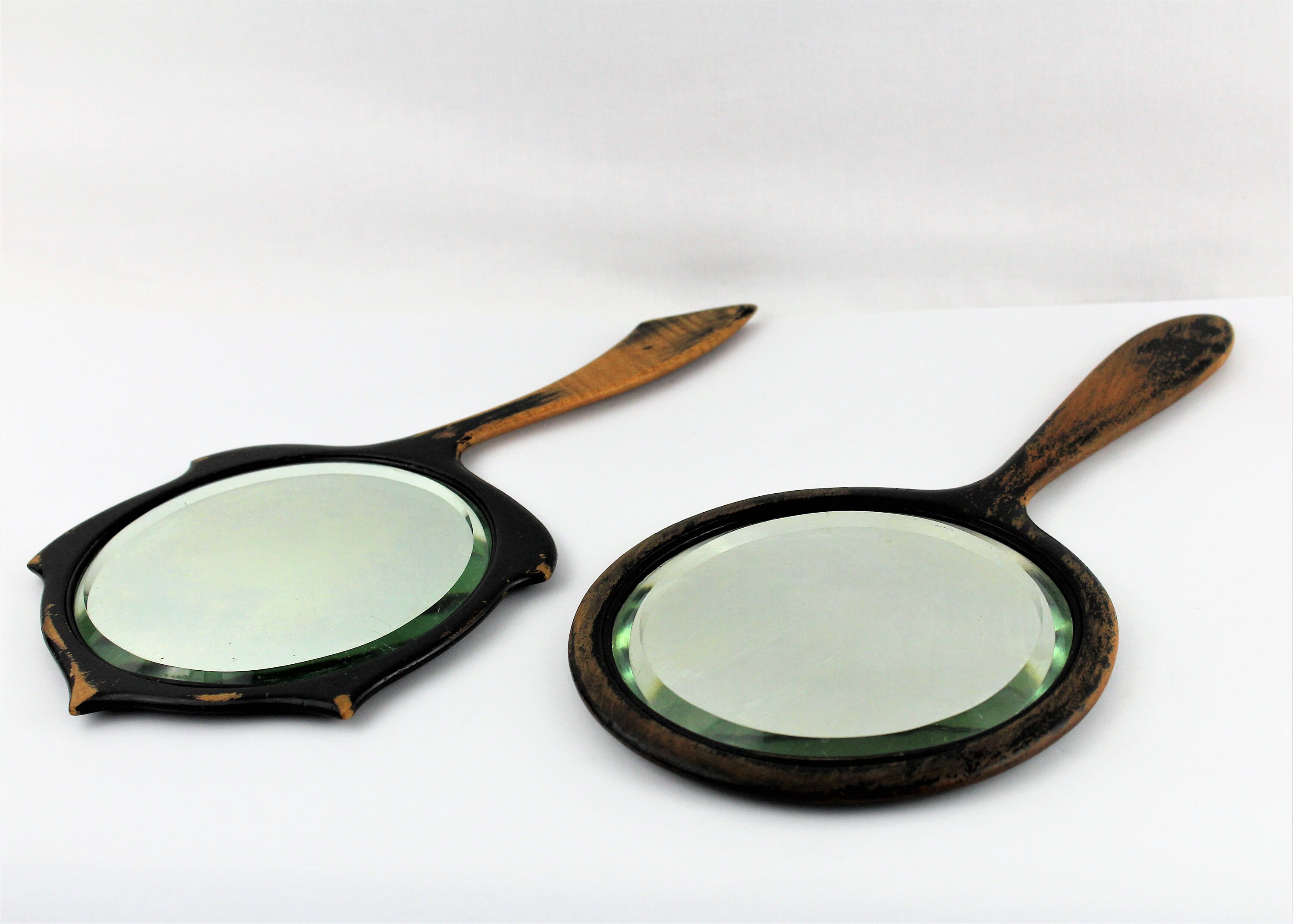 Antique Pair of Wood Frame Hand Mirrors