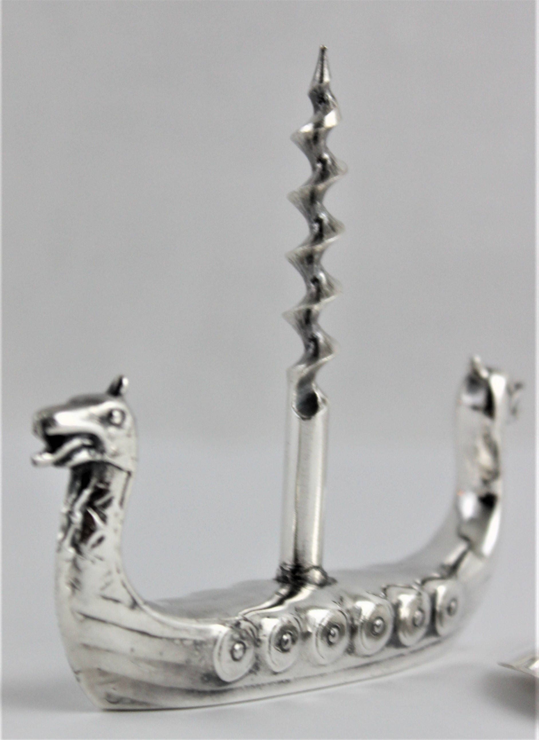 Vintage 1950s Silver Viking Ship Corkscrew, Two Headed Dragon Sailing ...