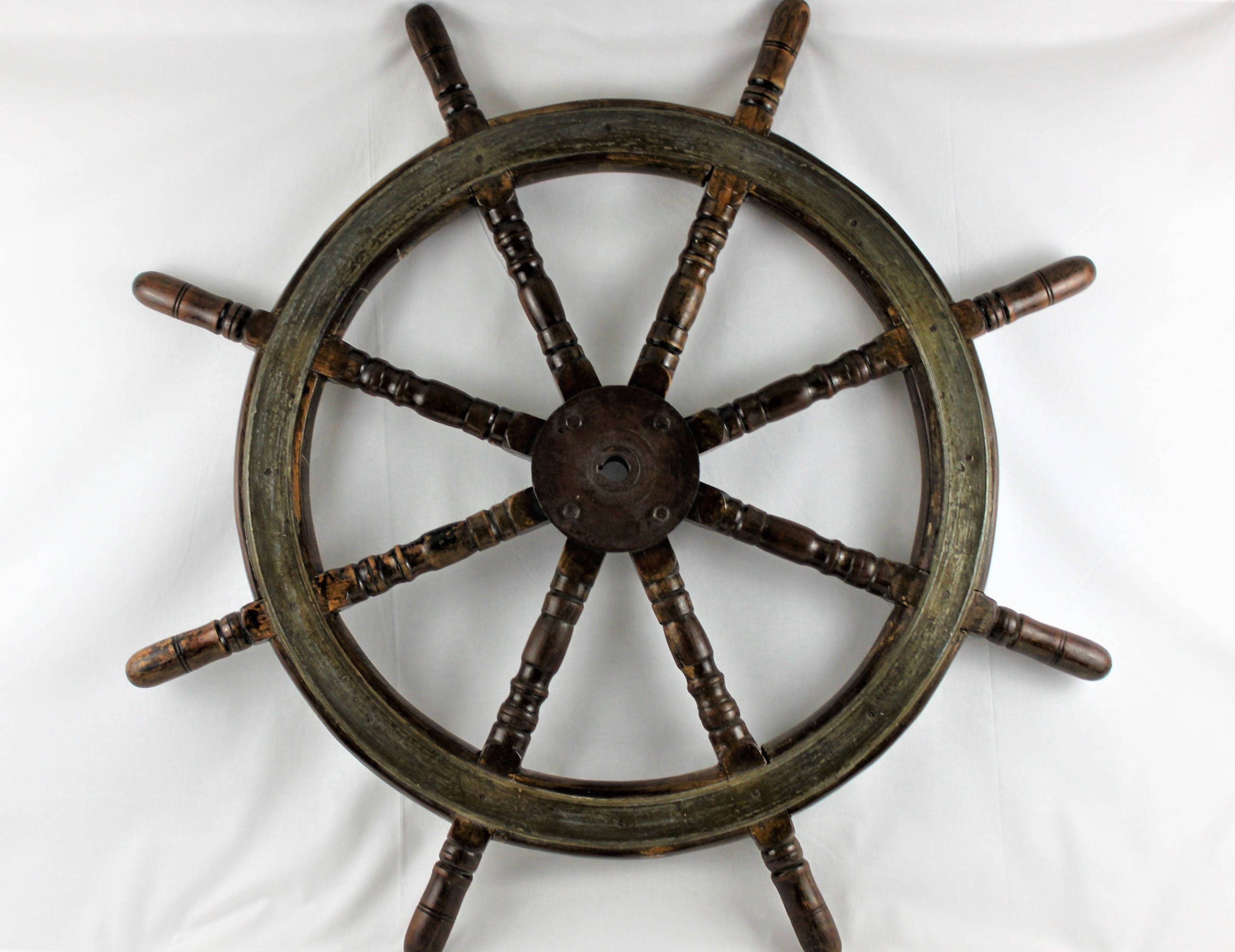 Antique Large Eight Spoke Wood Ships Wheel