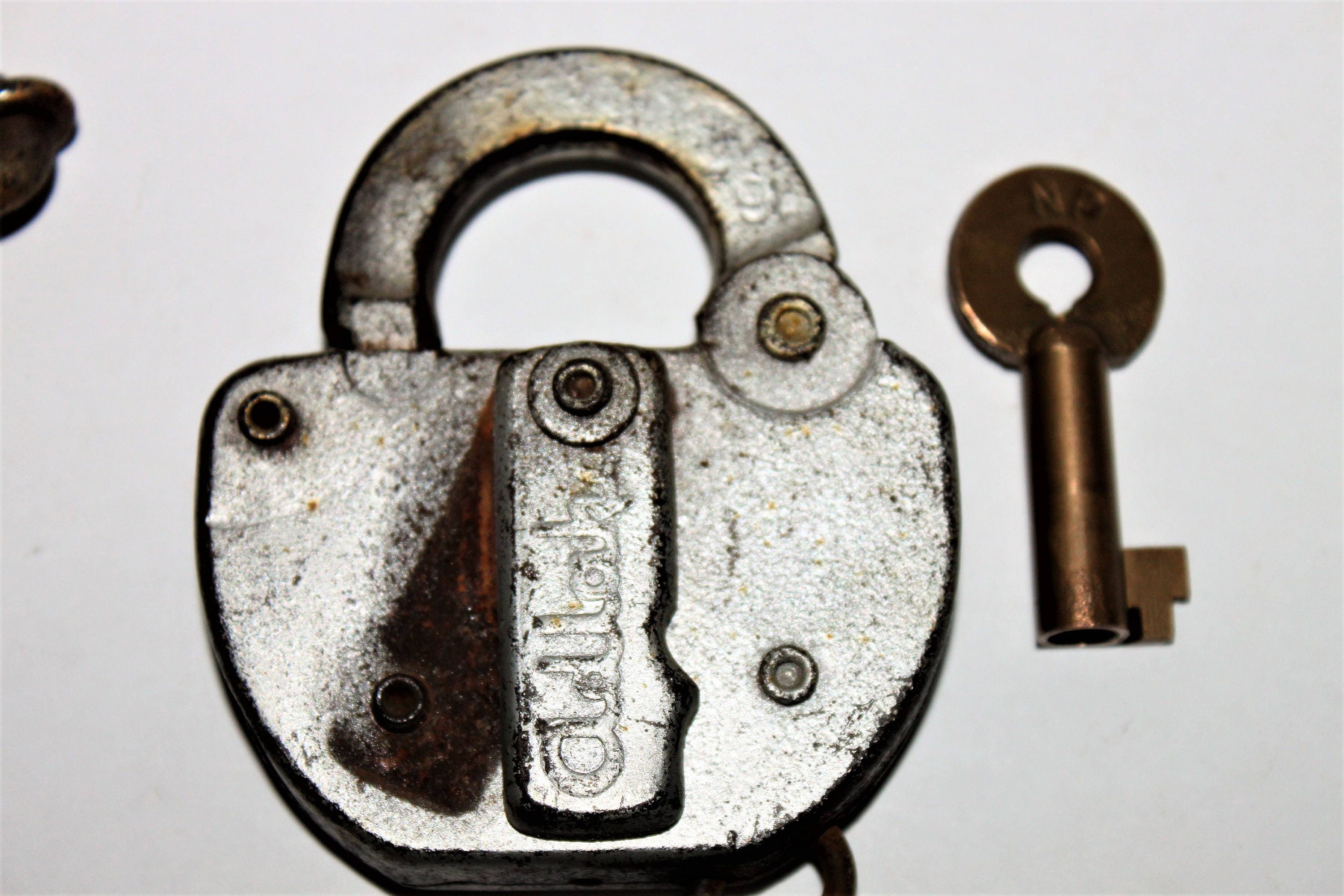 Vintage Adlake Switch Lock and Brass Hollow Barrel Key for Northern Pacific Railroad, NP RR