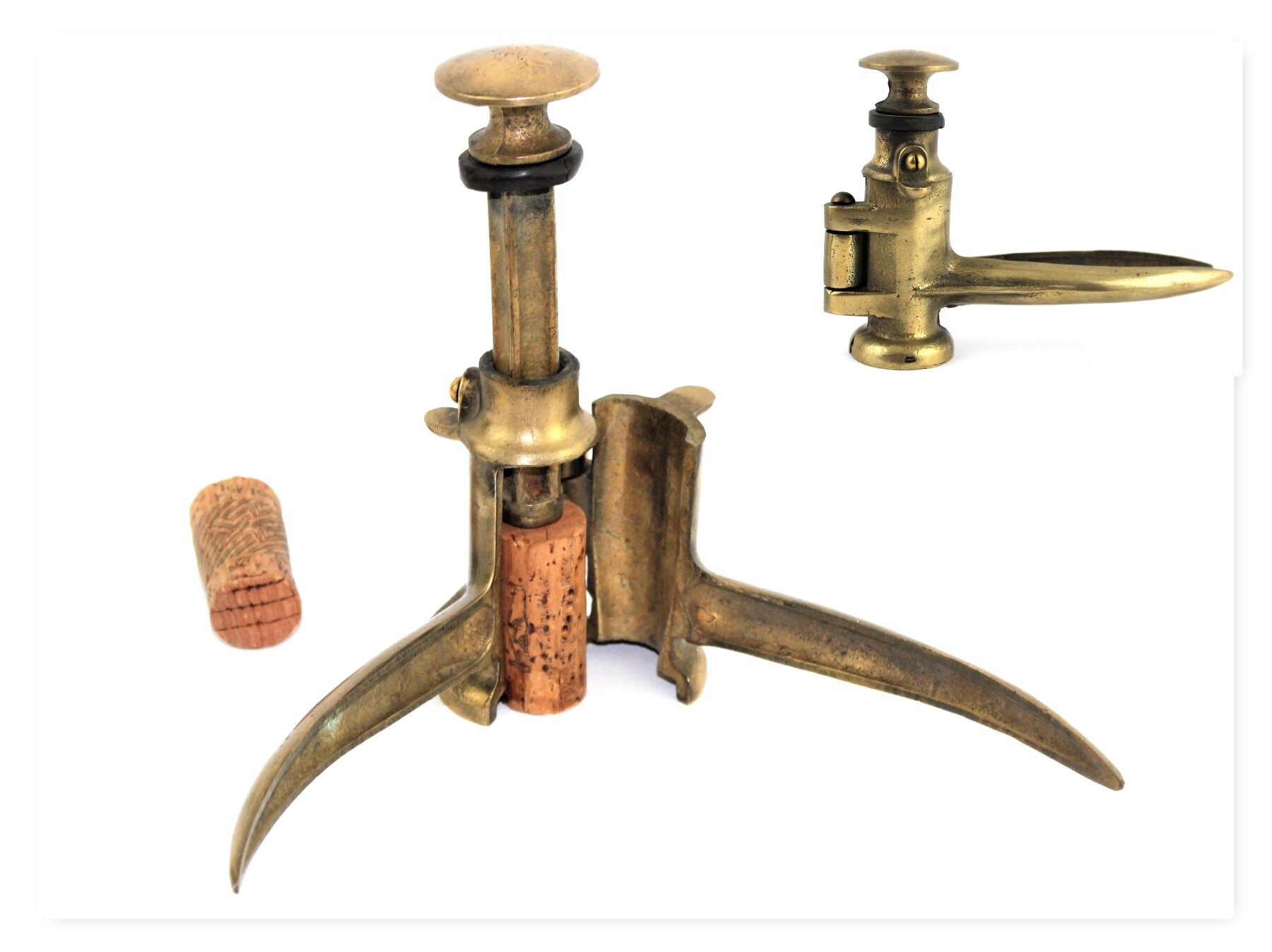 Vintage Solid Brass French Corker / Cork Inserter, Vintage Barware