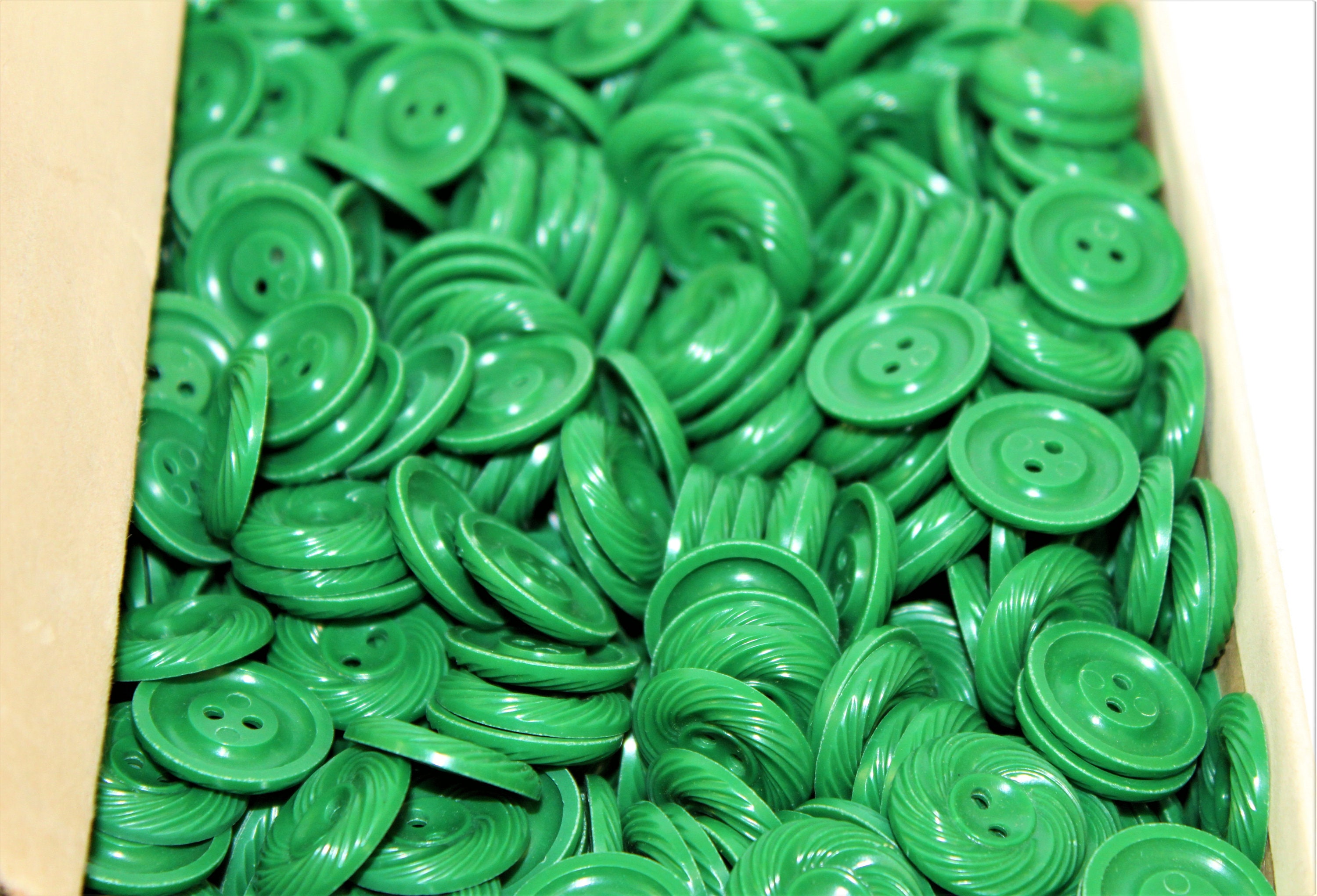 Vintage 3/4” Kelly Green Buttons in a David Friedman, New York NY