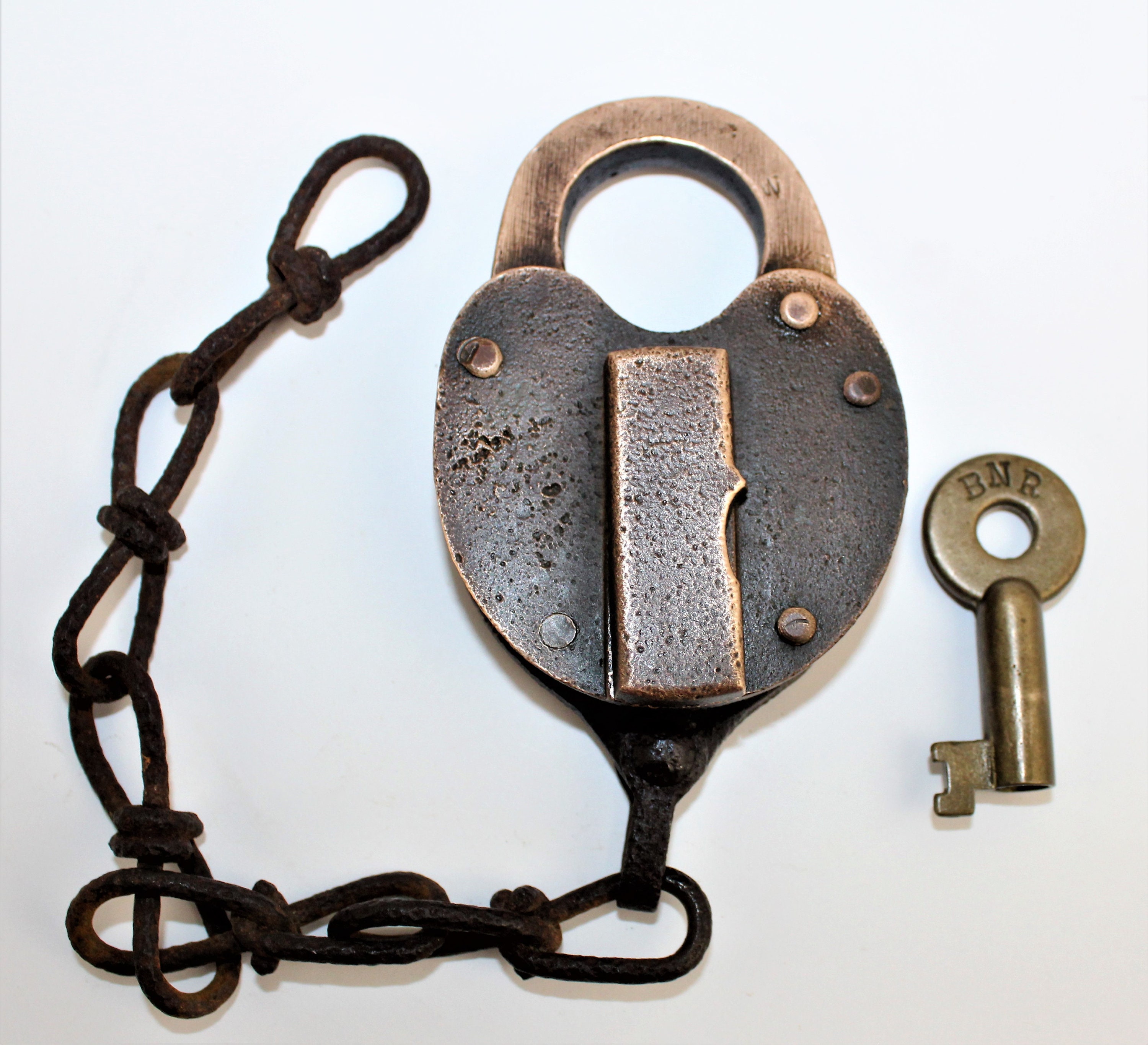 Vintage 1954 Brass Padlock with Burlington Northern Railroad Key