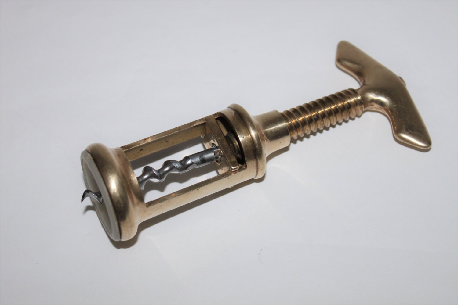 Vintage Italian Two Column Brass Frame Corkscrew