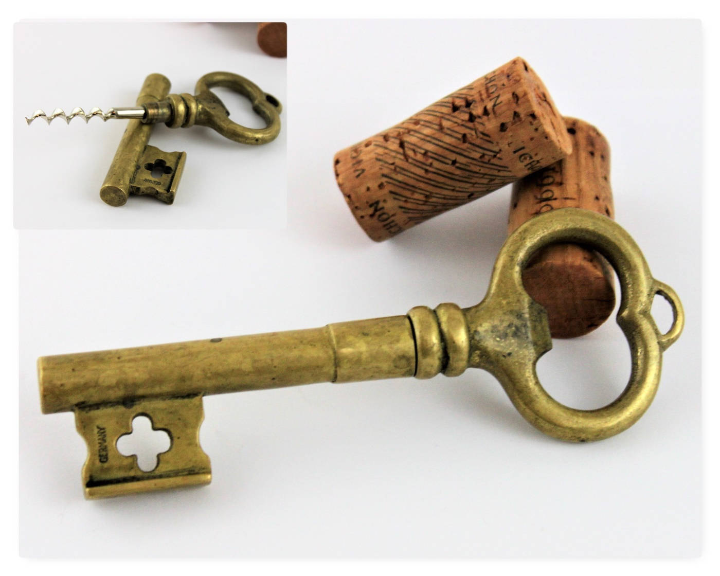 Vintage Corkscrew, German Brass Skeleton Key Corkscrew, Wine Opener