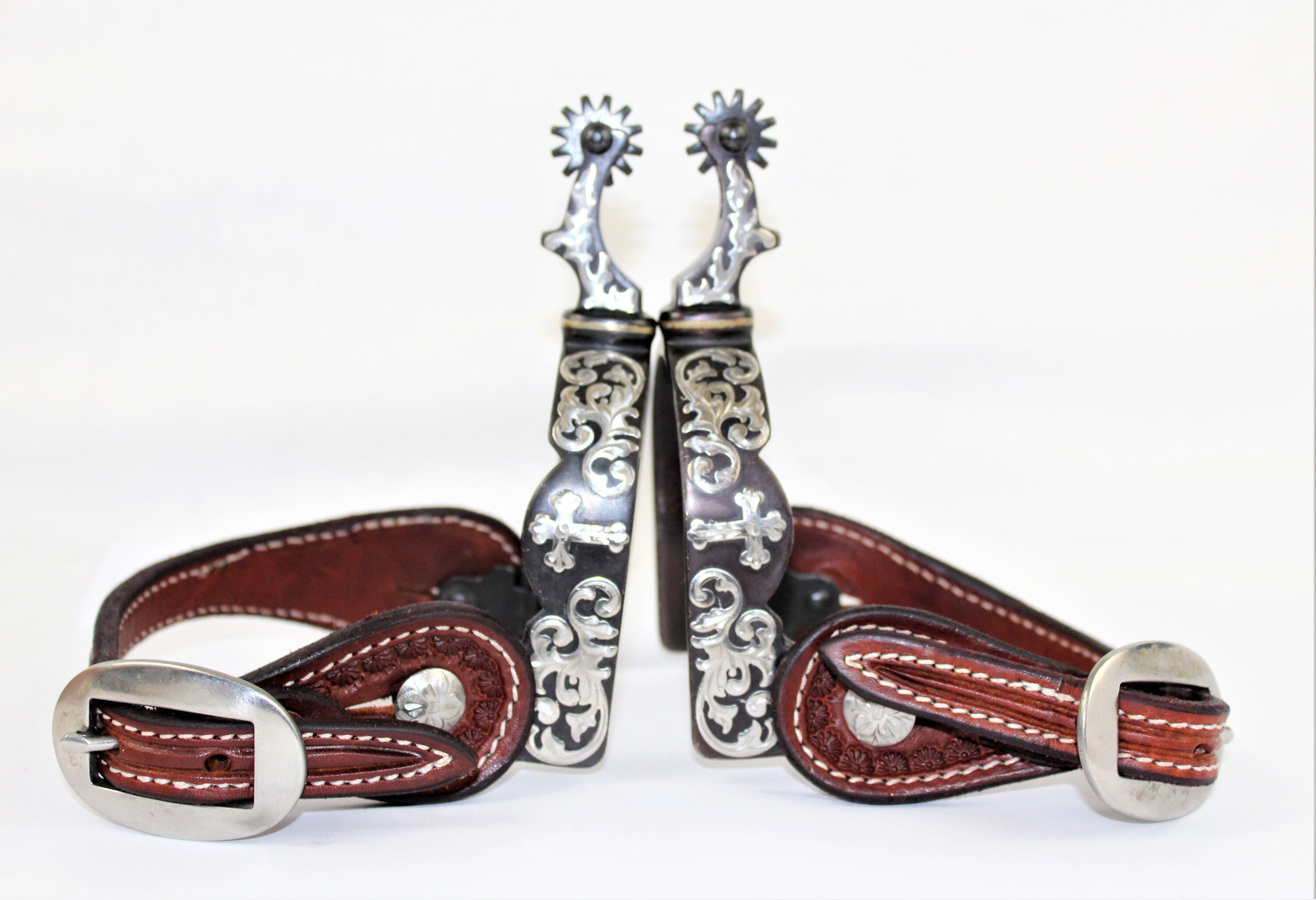 Western Americana / Twelve Point Western Spurs / Hand Tool Leather