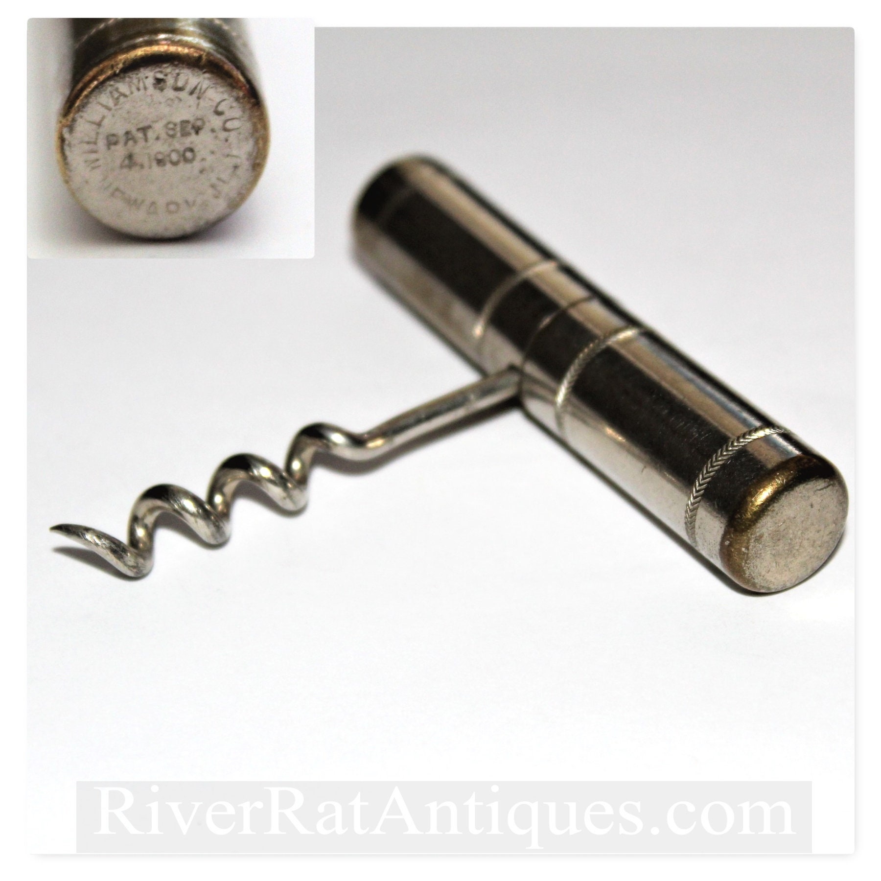 Antique Corkscrew, 1900 Williamson Co. Roundlet Travel Corkscrew, Wine ...
