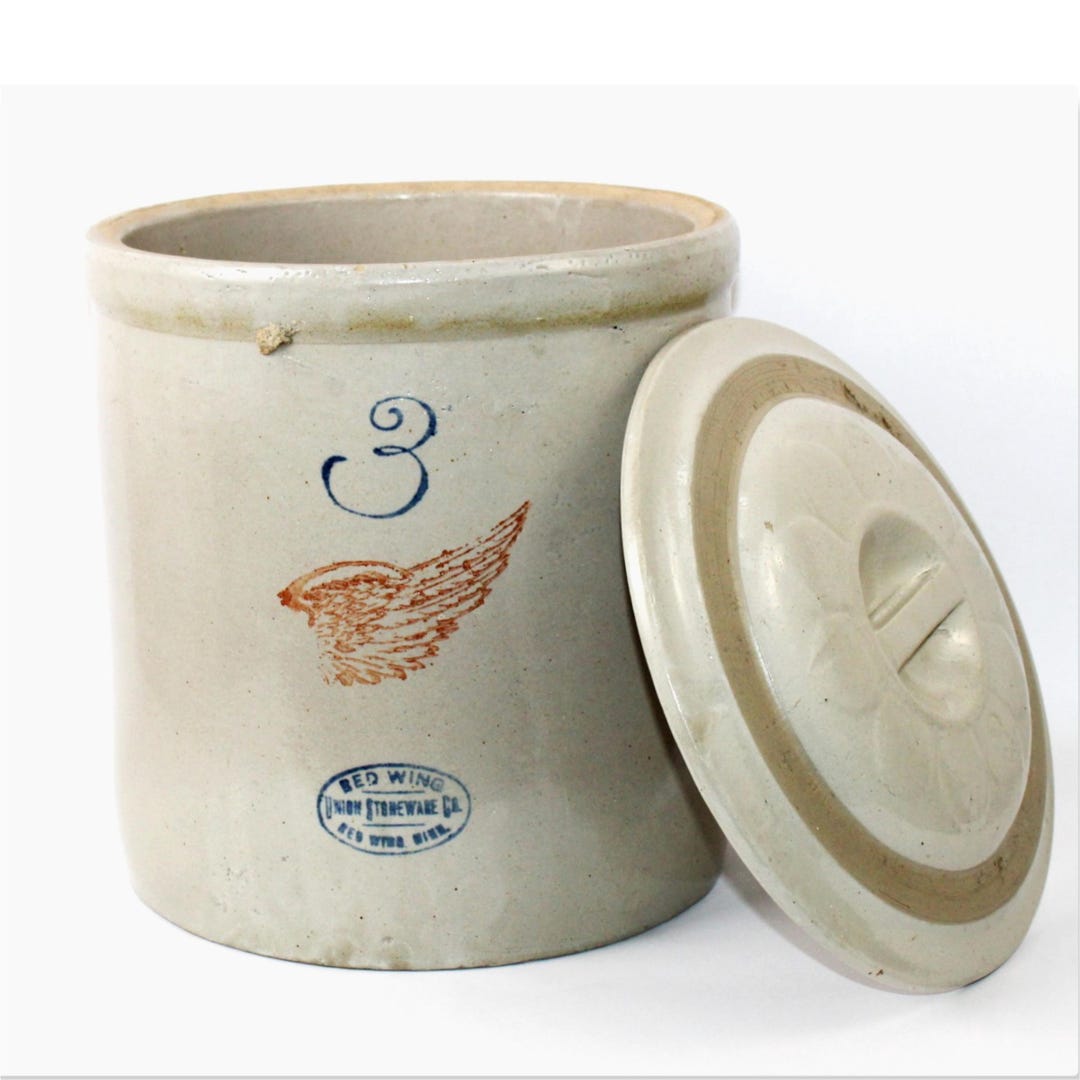 Antique Red Wing Union Stoneware Company 3-gallon Crock and Lid, 4” Red ...