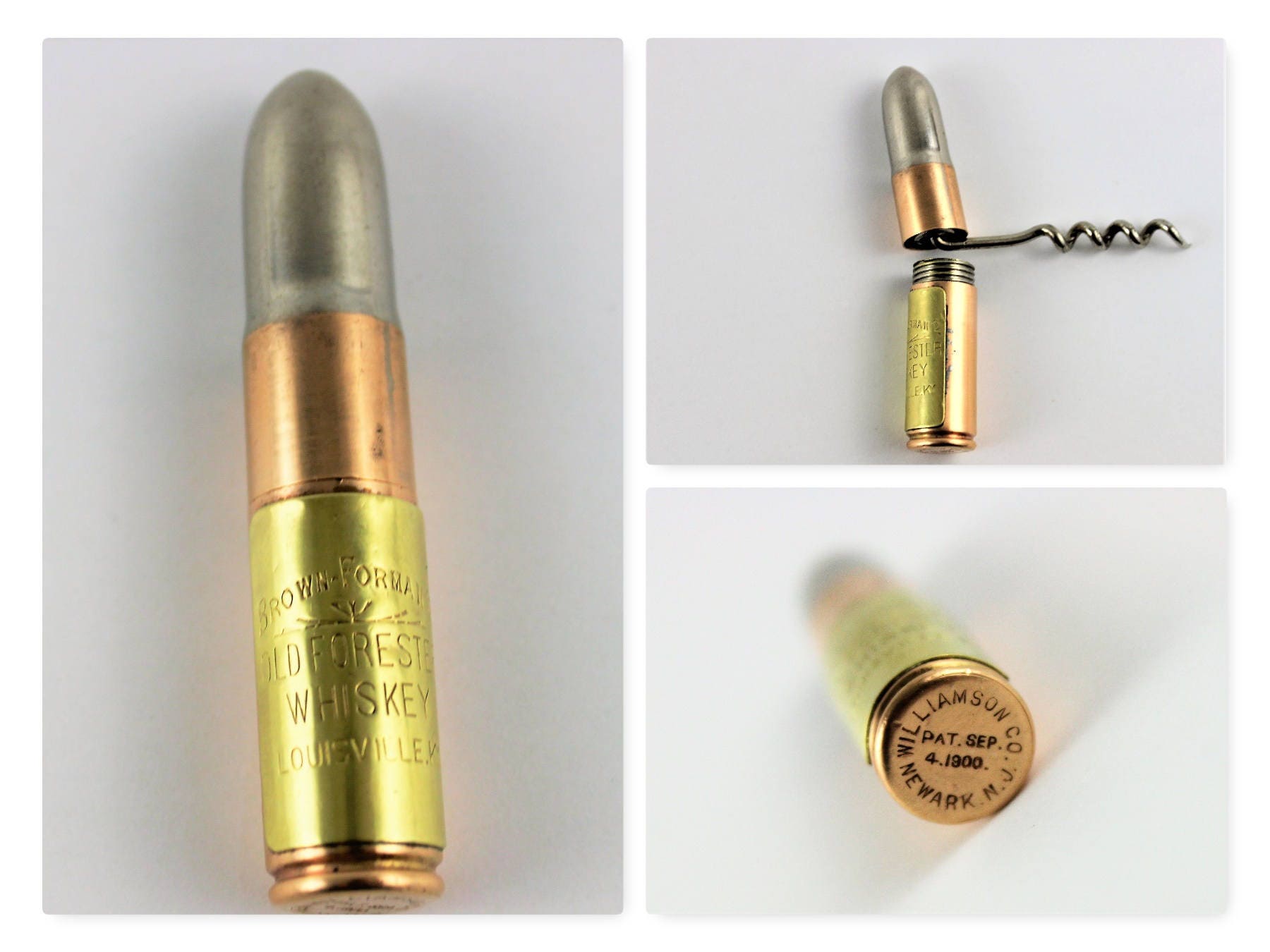 Antique 1900 Brass Bullet with Hidden Corkscrew Advertising Brown ...