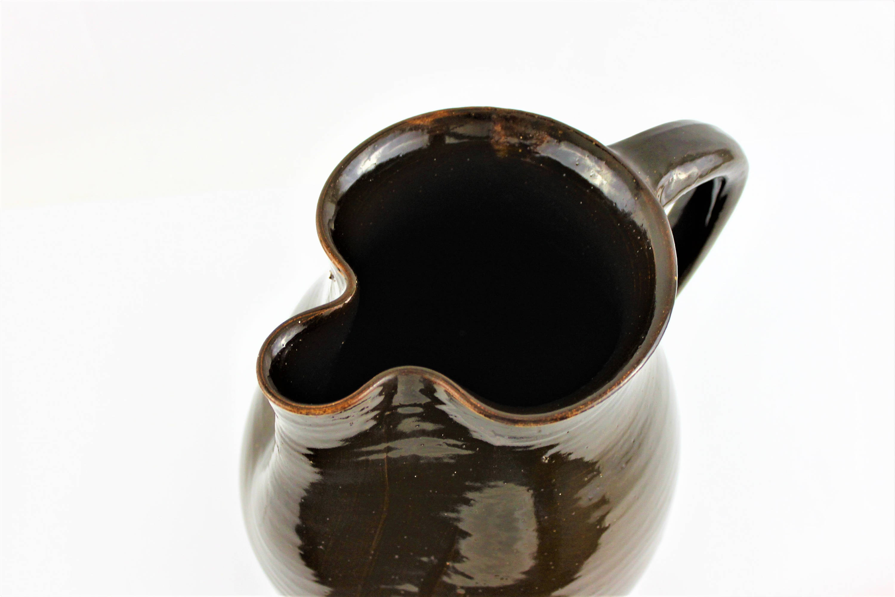 Antique Earthenware Pitcher with Deep Brown Glaze and a Pinch Spout ...