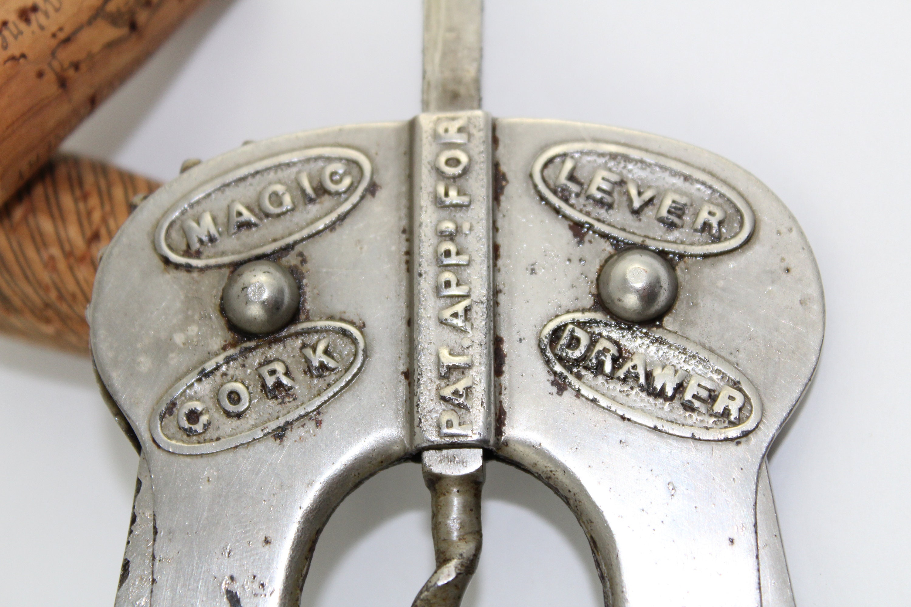 Antique English Magic Lever Cork Drawer, Corkscrew, Wine Opener