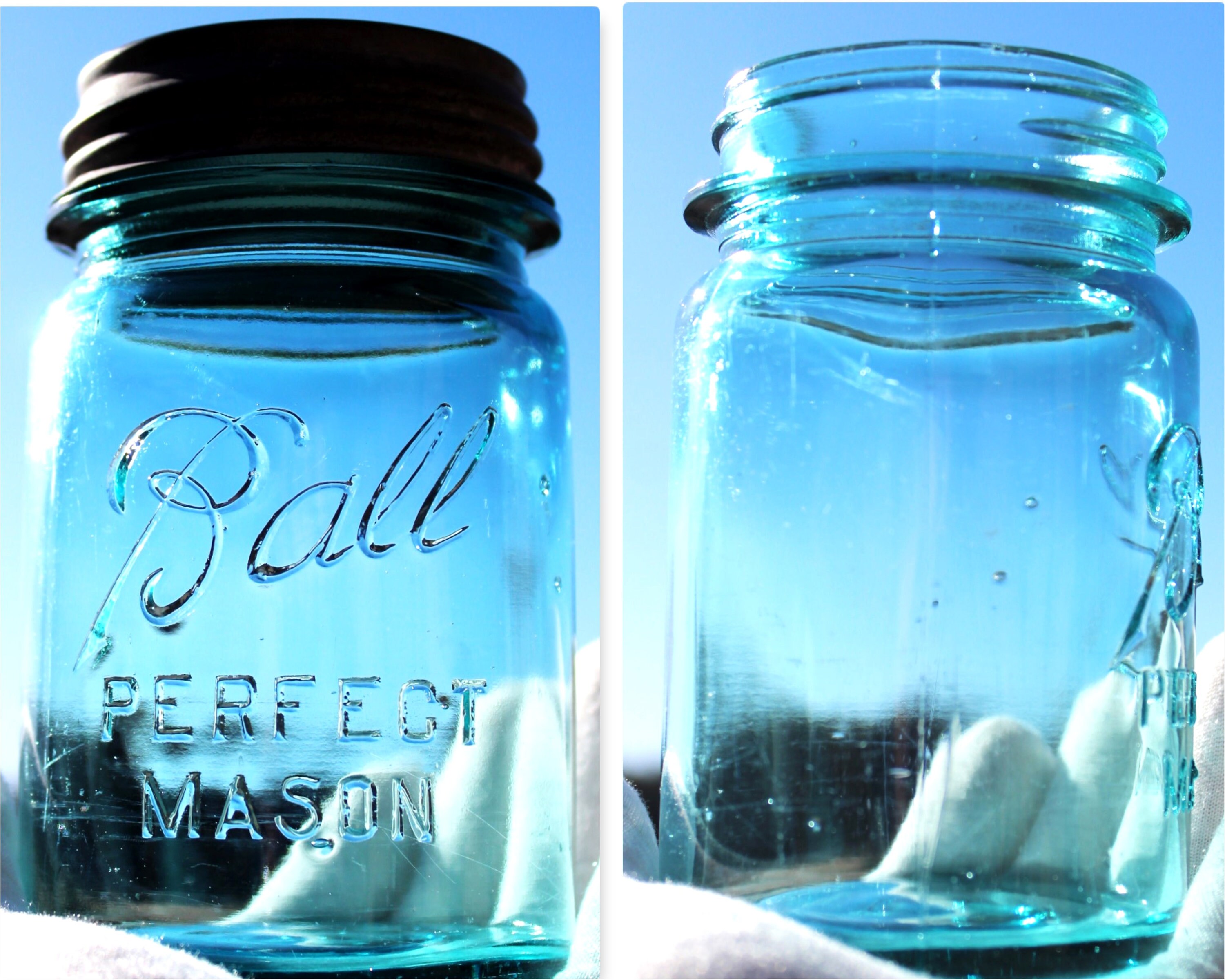 Pair of Lucky Number 13 Blue Pint Ball Fruit Jars