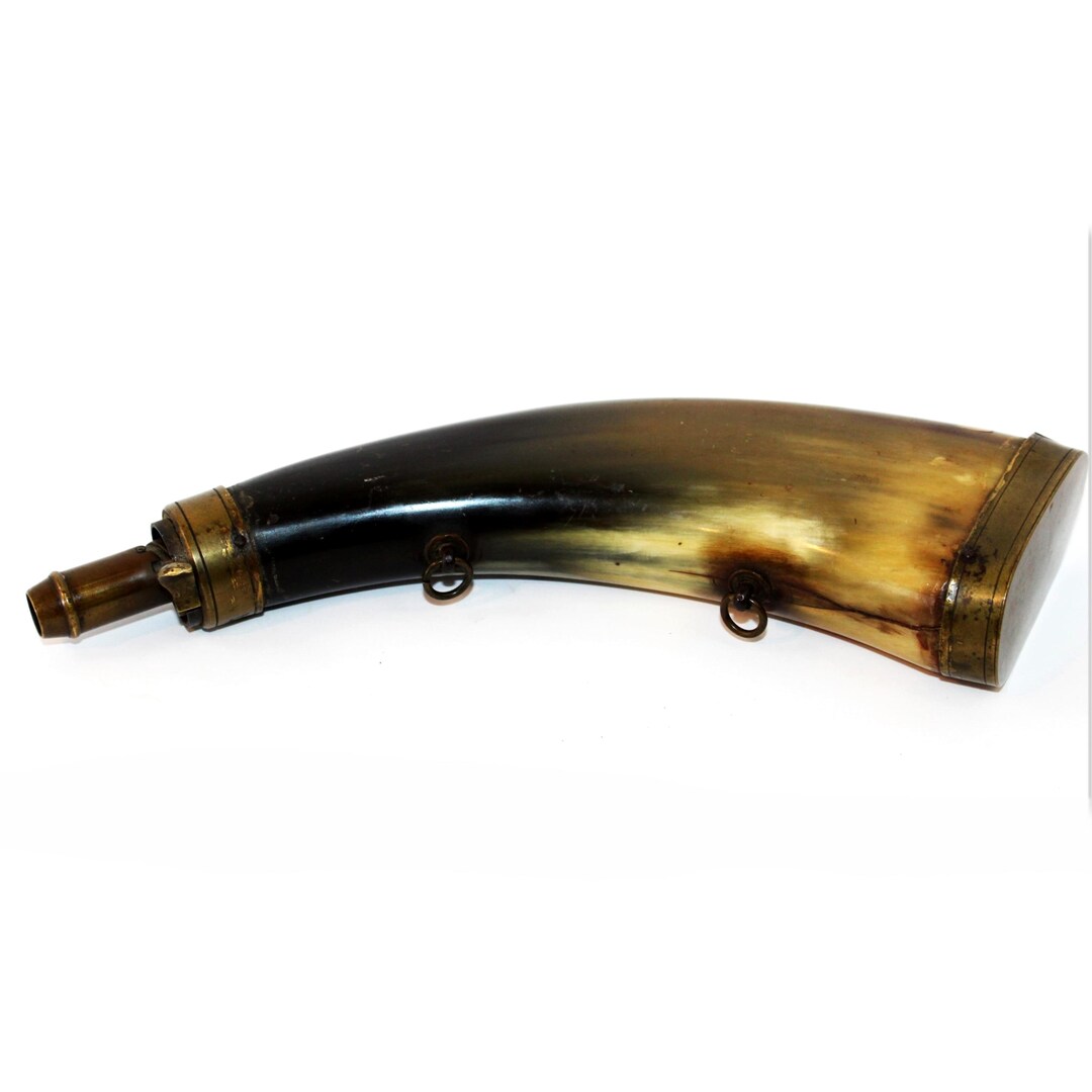 Antique 19th Century Civil War Powder Flask: Authentic Bull Horn ...