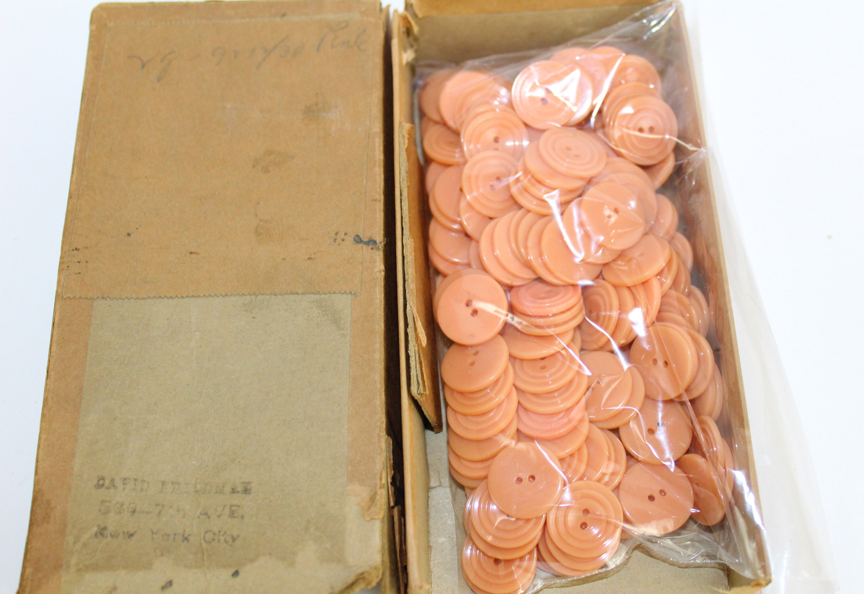 1940s Pink Plastic Buttons in a David Friedman, New York, NY Box, Retro ...