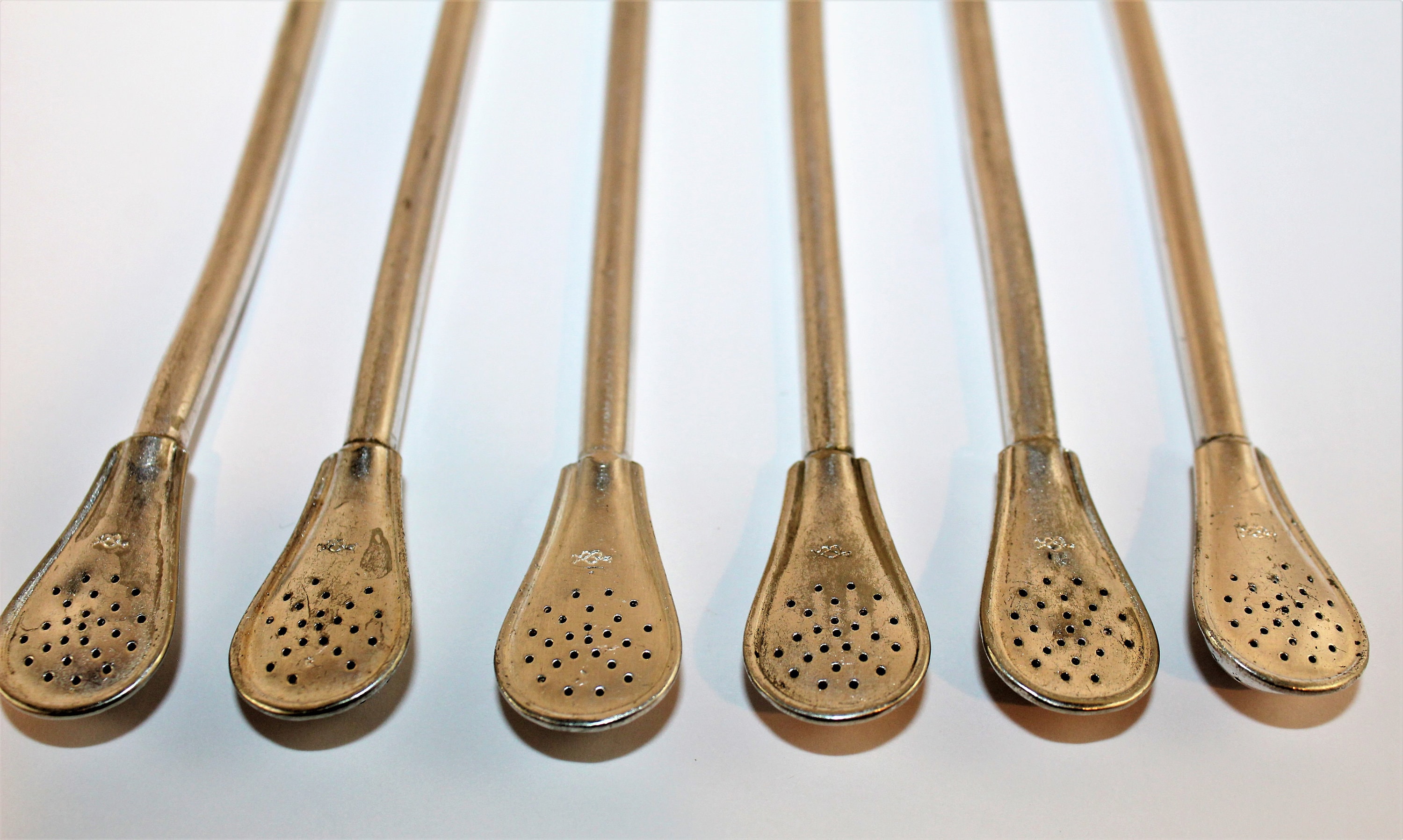 Antique set of Six Alpacca and Eberle Mate Straws, Mate Tea Straw