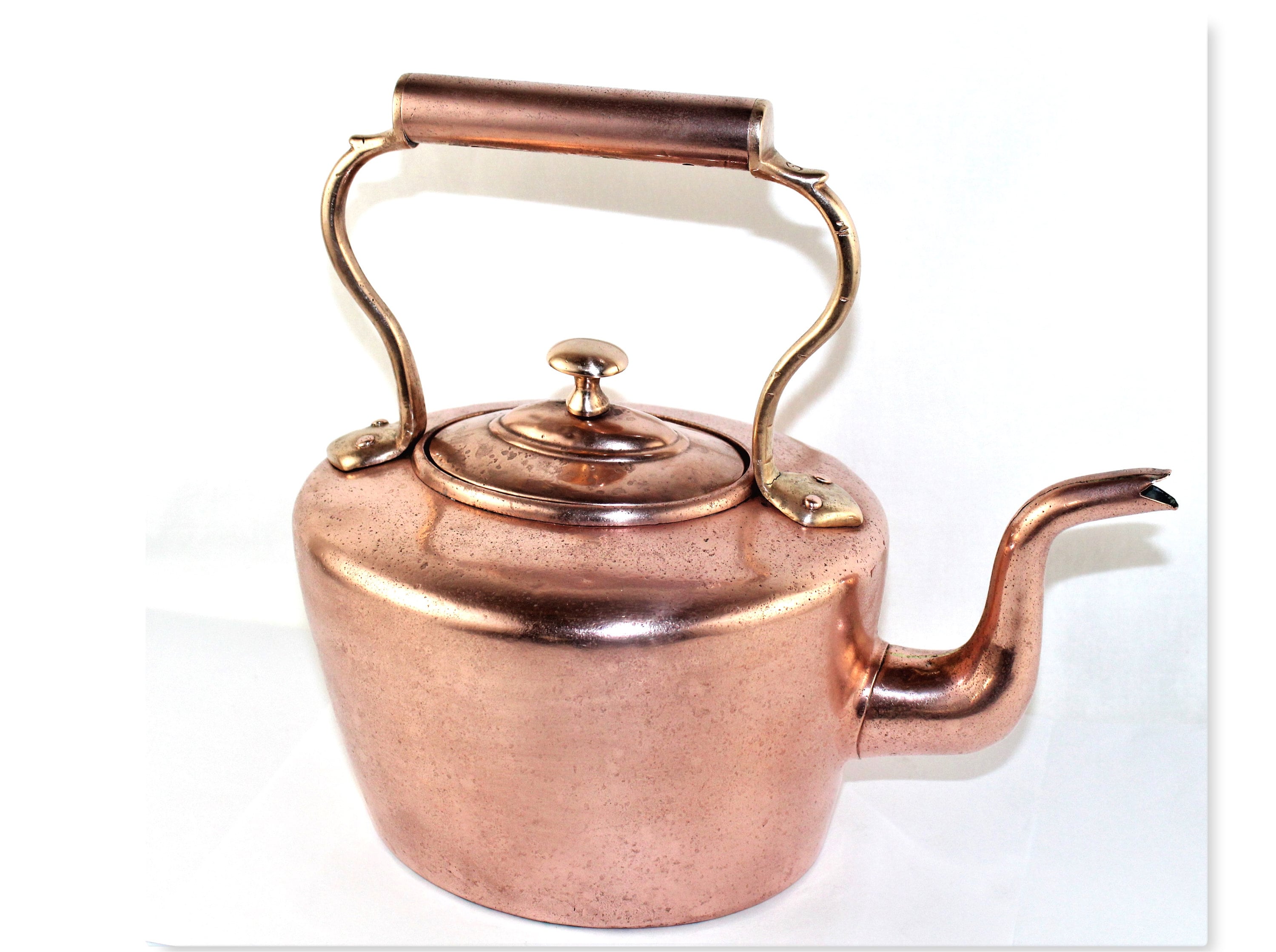 Antique 1800s Tea Kettle, Hand Forged Copper Kettle
