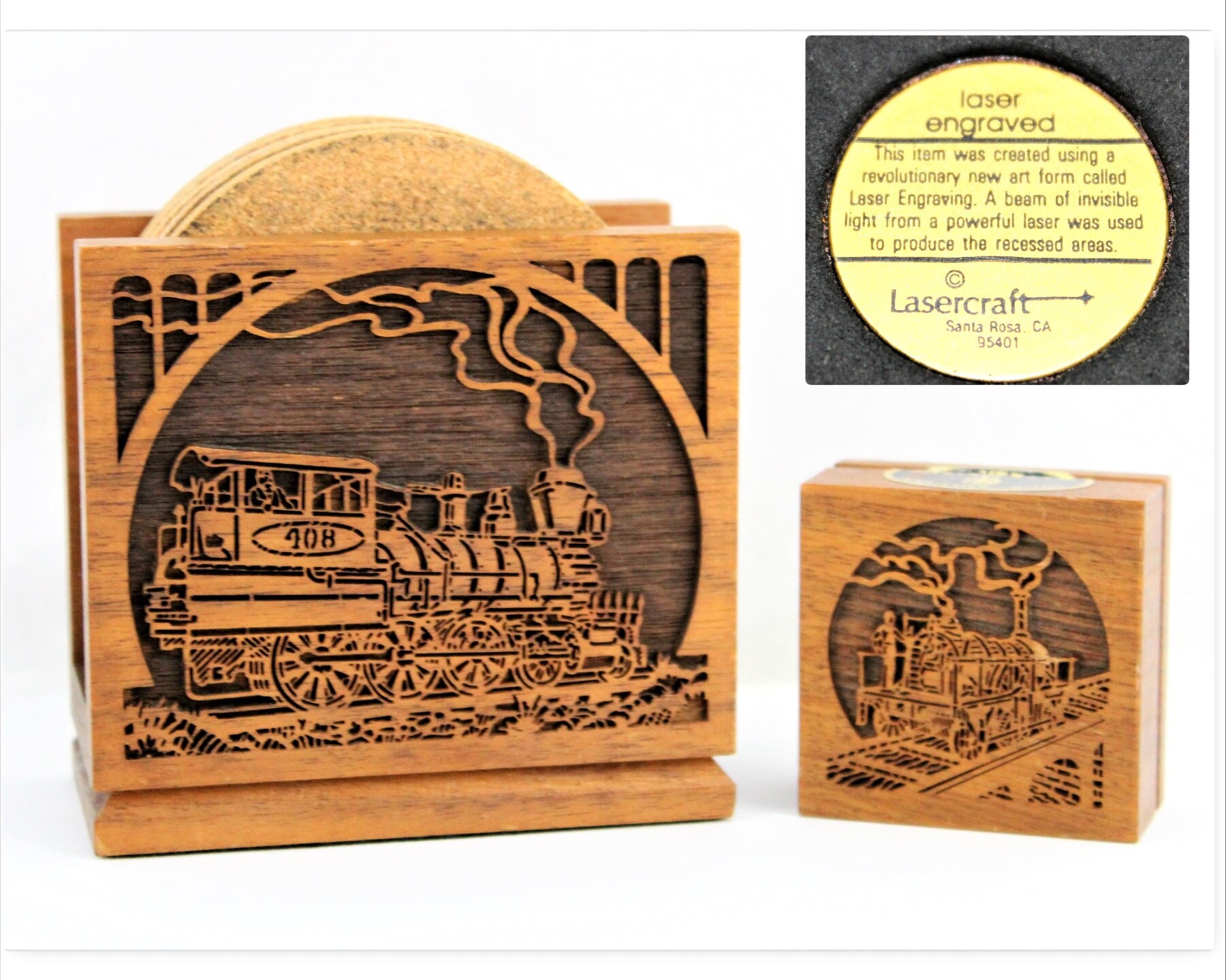 Vintage Railroad Decor / Lasercraft Drink Coaster Set / Coaster Set