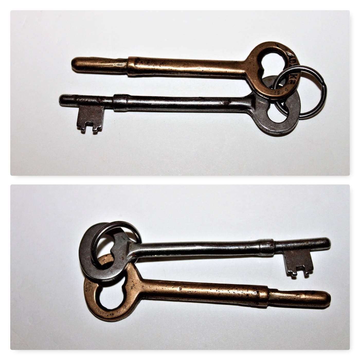 Pair of Antique 1900s Railroad Brass and Steel Coach or Caboose Keys
