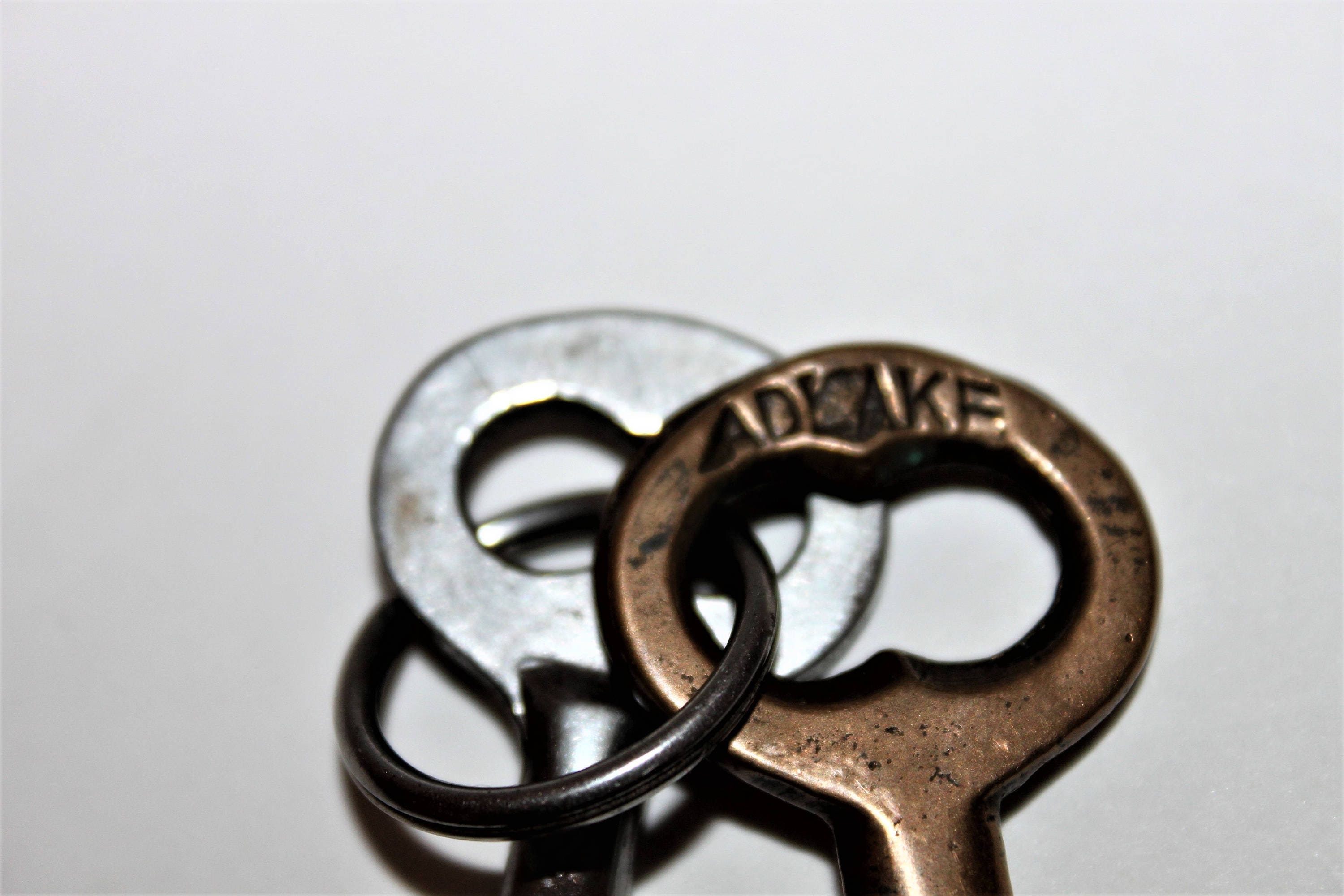 Pair of Antique 1900s Railroad Brass and Steel Coach or Caboose Keys