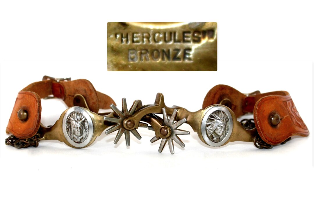 Antique August Buermann Hercules Bronze Indian Chief Spurs, Western ...