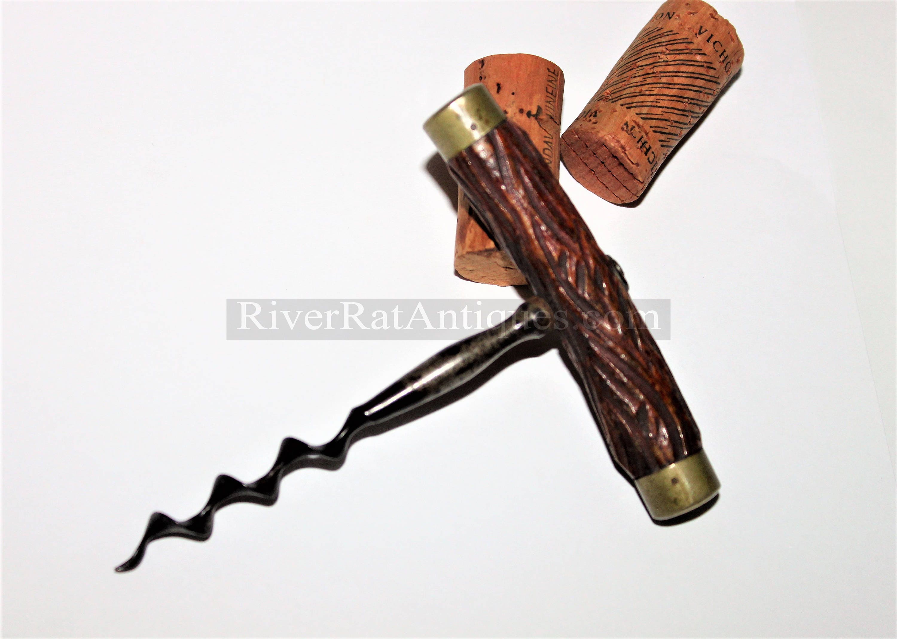Antique Corkscrew, Silver Capped Carved Bone Handle Corkscrew, Wine Opener