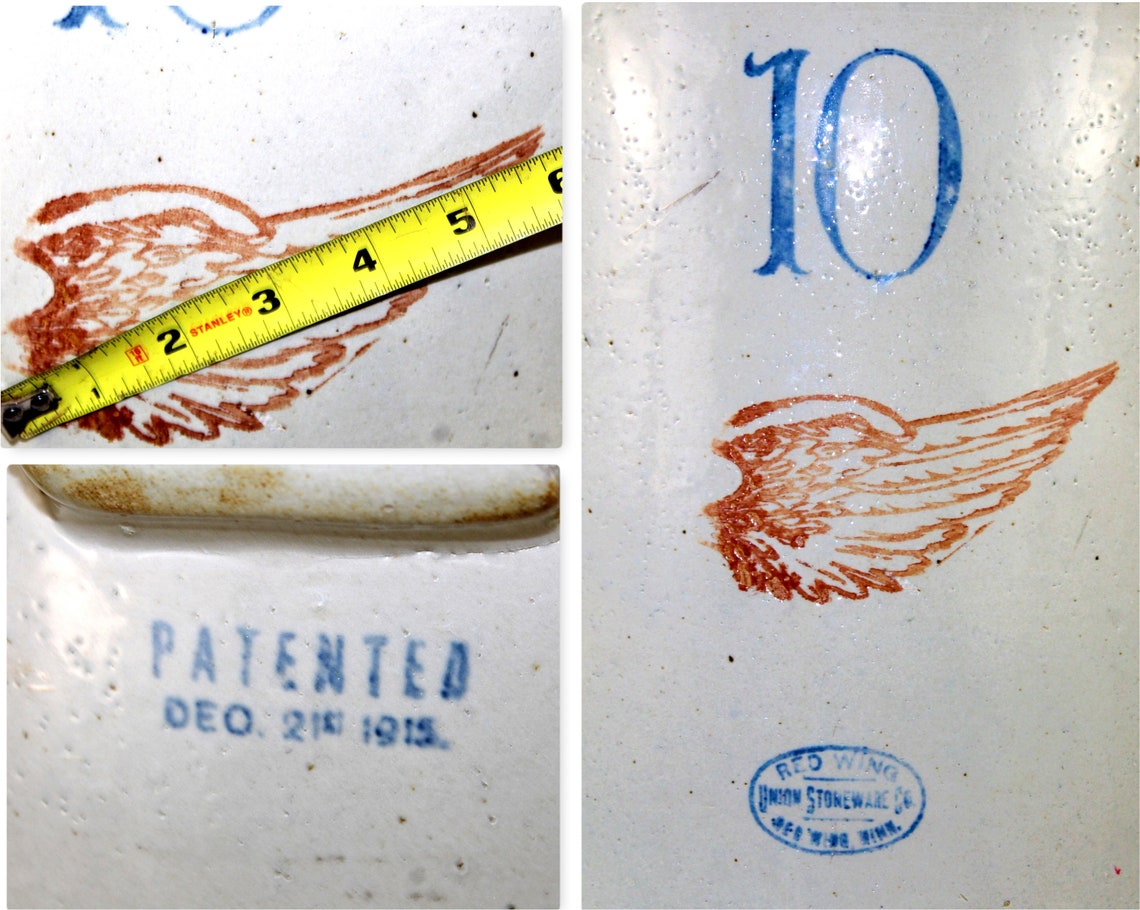 Antique 1915 Red Wing Stoneware Crock: 10 Gallon, 6" Wing Logo - Etsy