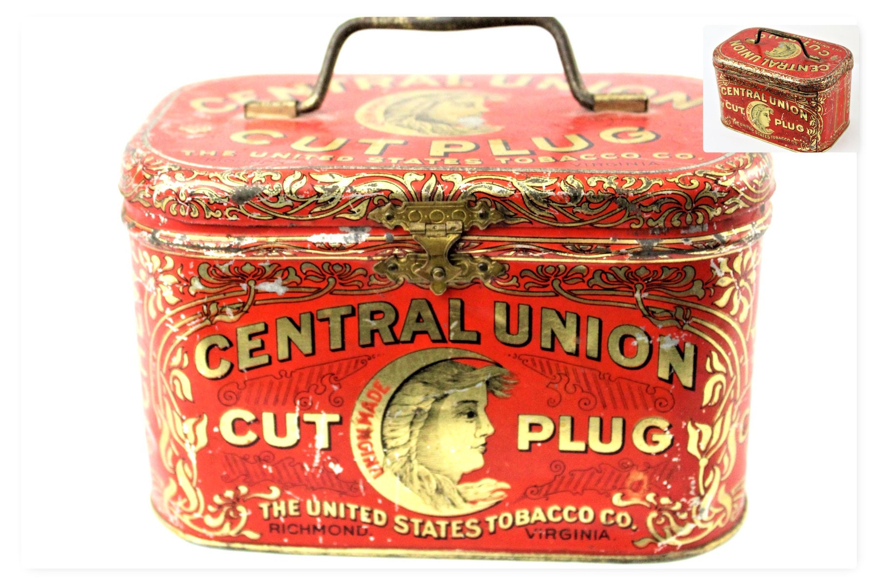 Antique Tobacco Tin / Central Union Tobacco / Tobacco Tin / Tobacciana