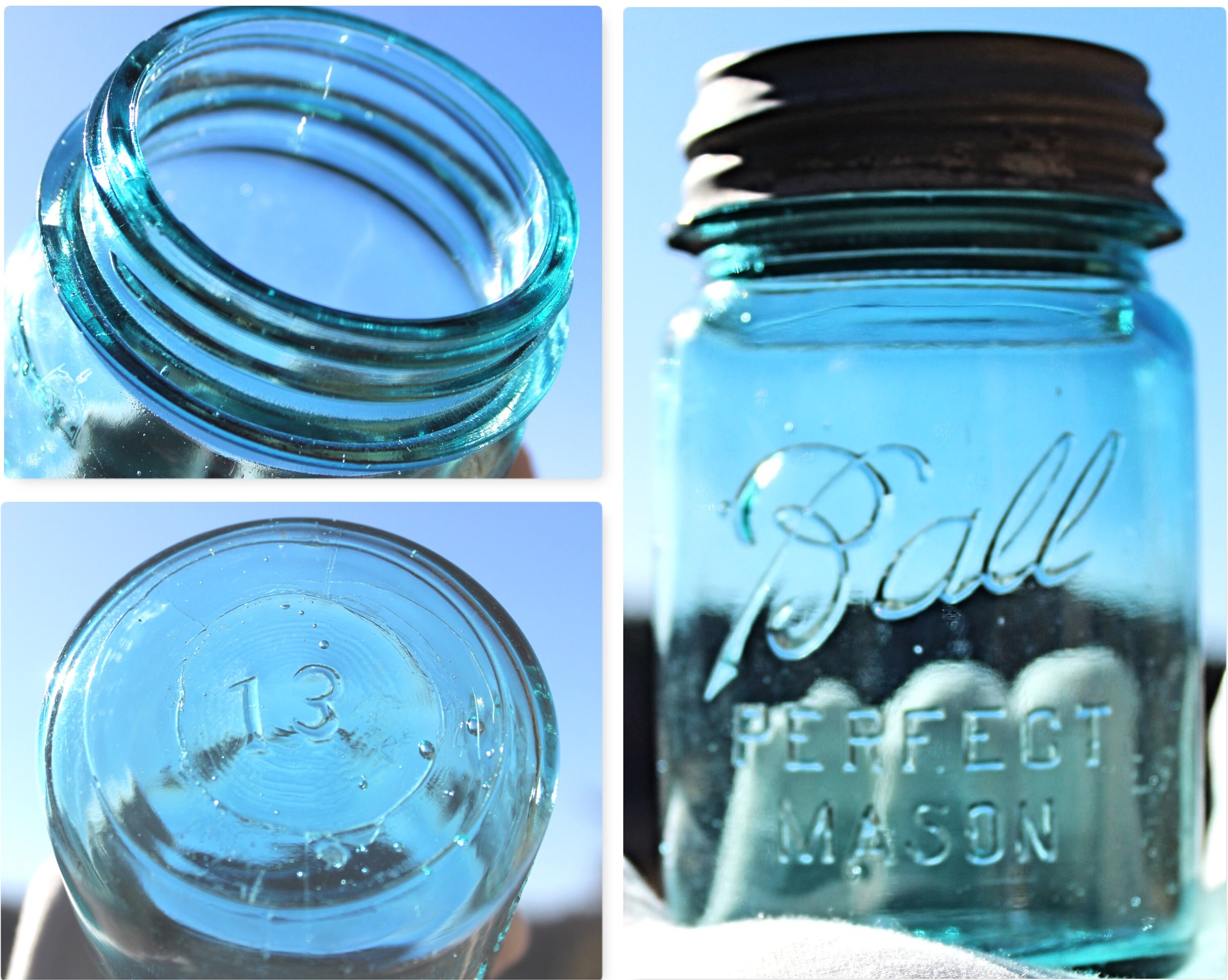 Pair of Lucky Number 13 Blue Pint Ball Fruit Jars