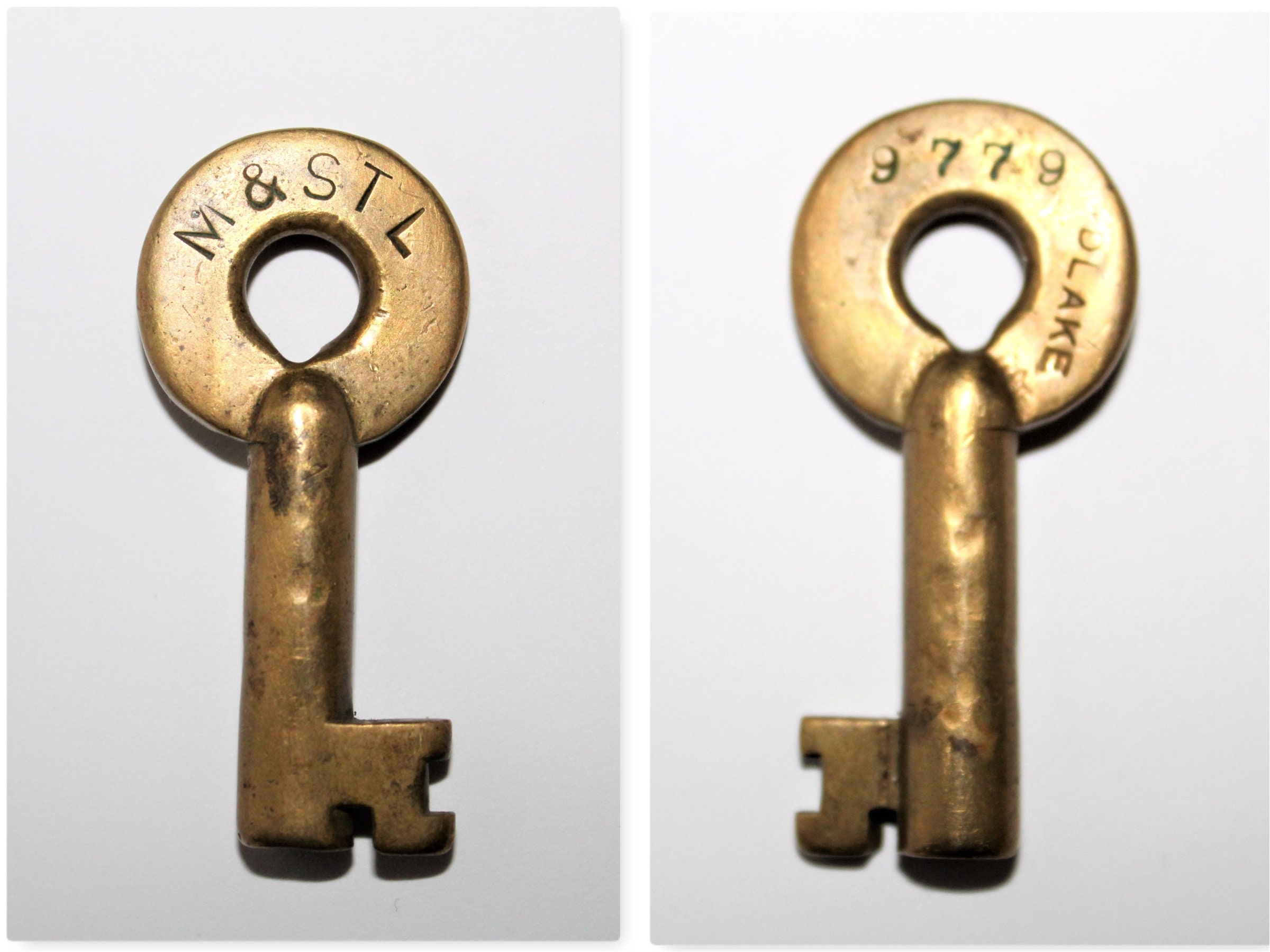 Adlake Hollow Barrel Brass Key for M & STL Railroad, Railroadiana