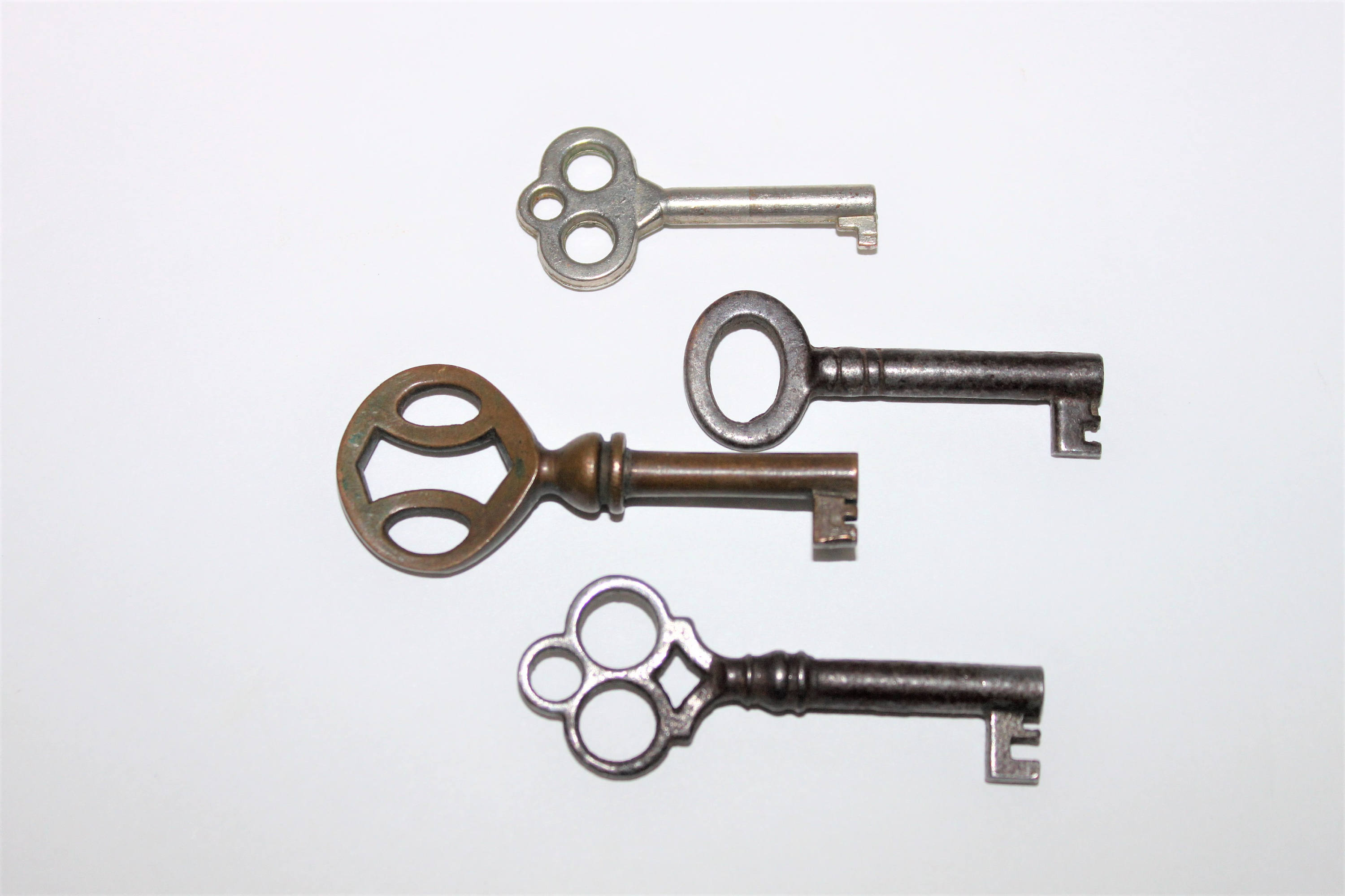 Set of Four Antique Skeleton Keys, Barrel Keys