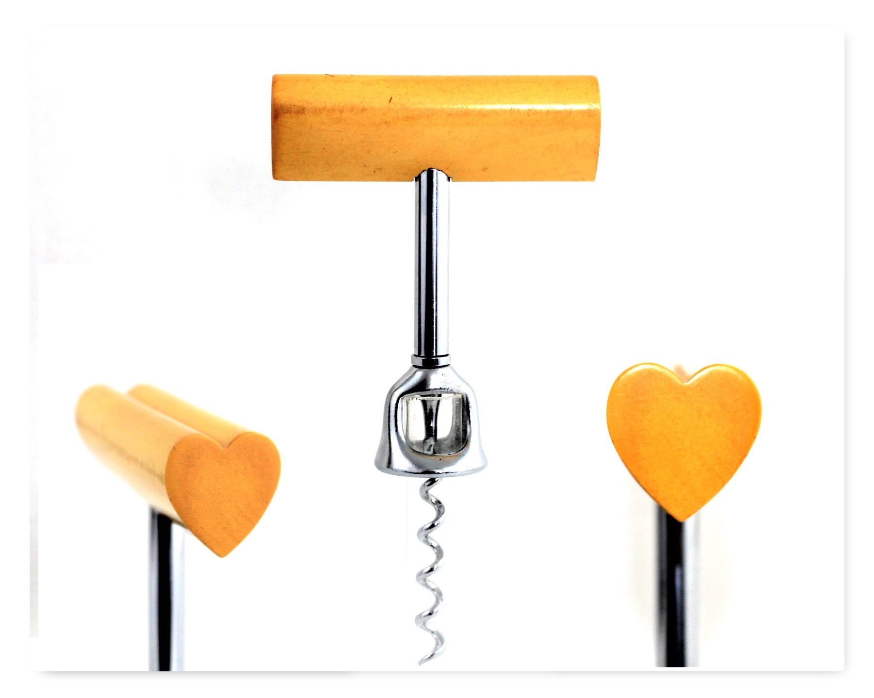 Vintage Corkscrew, Heart Shaped Corkscrew, Bakelite Handle, Vintage Barware