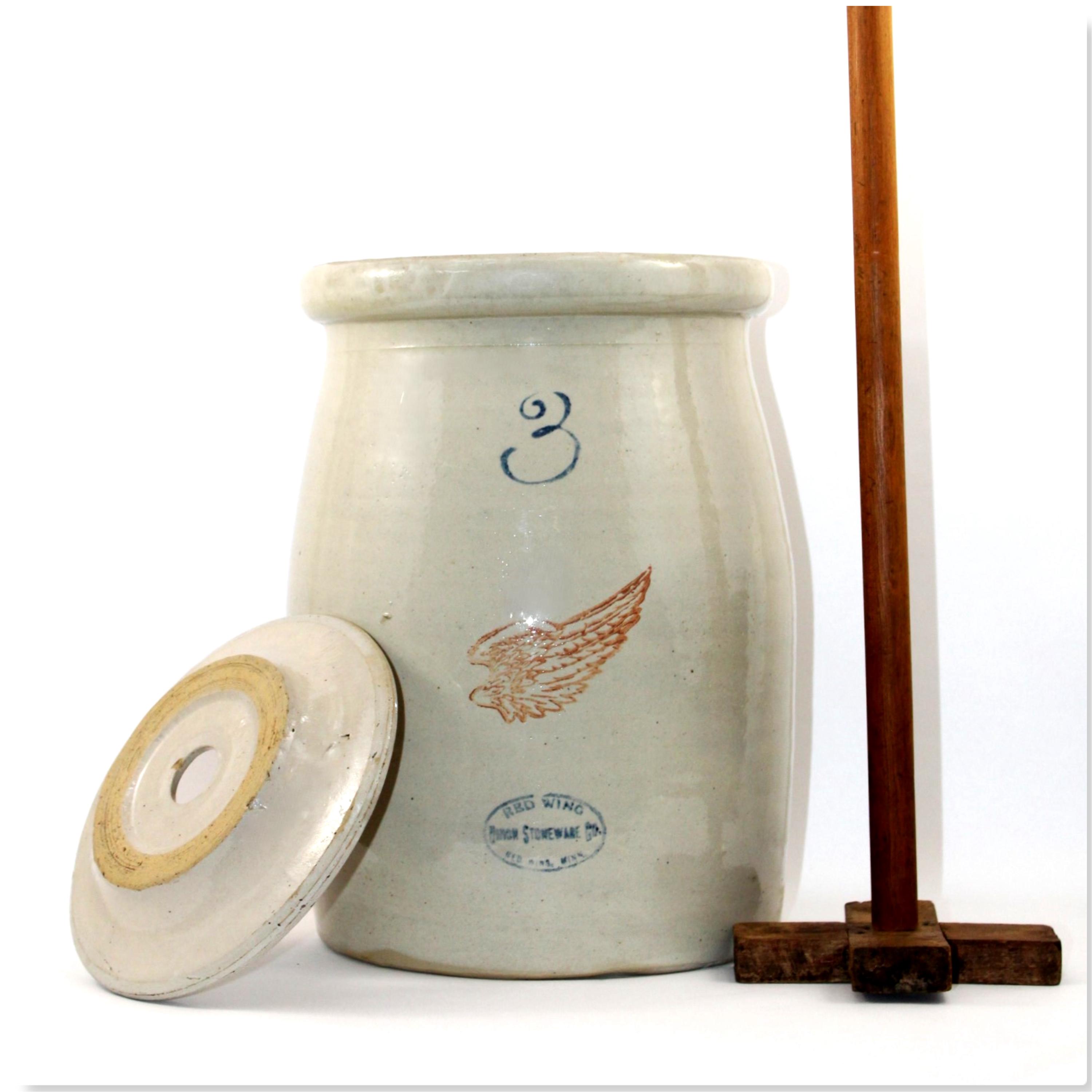 Antique 1917 Red Wing Three Gallon Butter Churn, 4-inch Wing