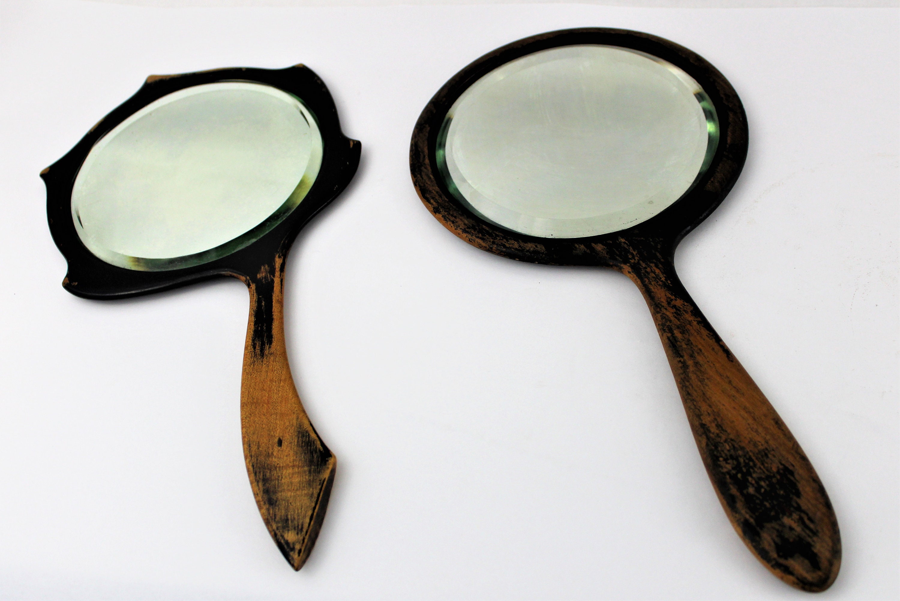 Antique Pair of Wood Frame Hand Mirrors