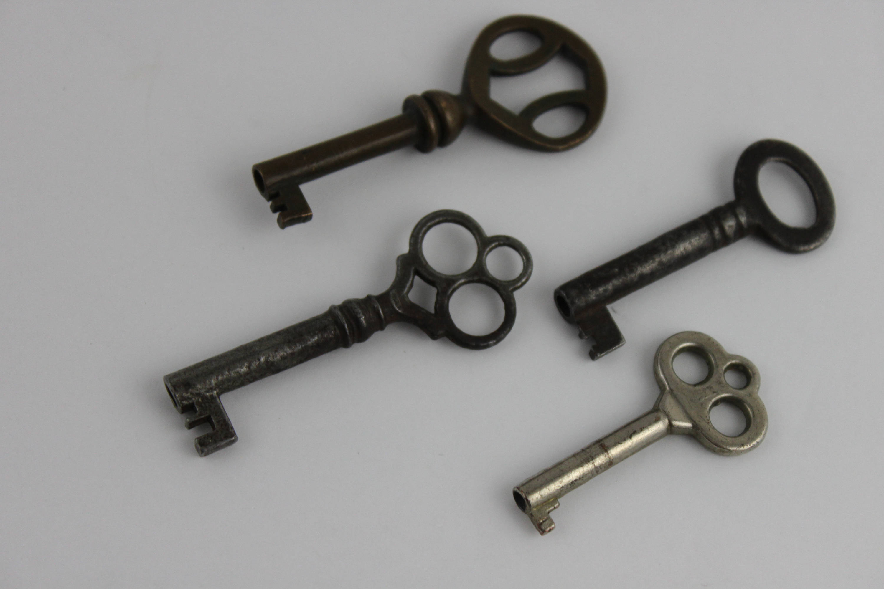 Set of Four Antique Skeleton Keys, Barrel Keys