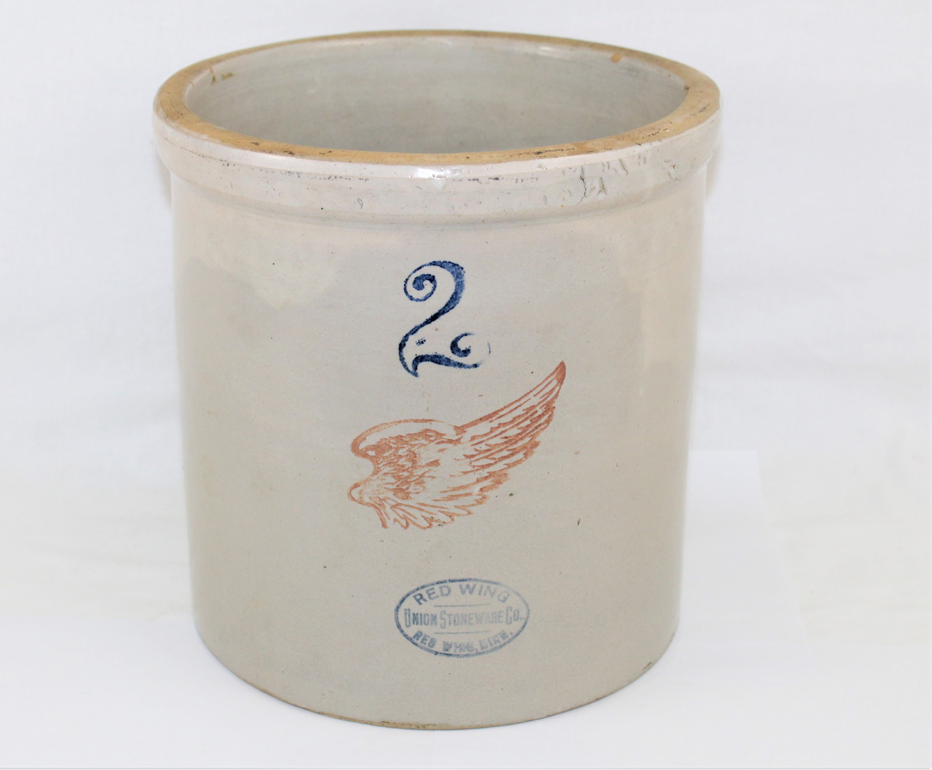 Antique Red Wing Union Stoneware Co. Two Gallon Crock, 4” Red Wing ...