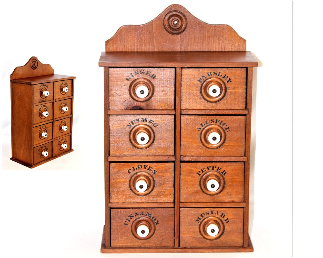 Antique Eight Drawer Wood Spice Cabinet, Spice and Herb Box - Etsy