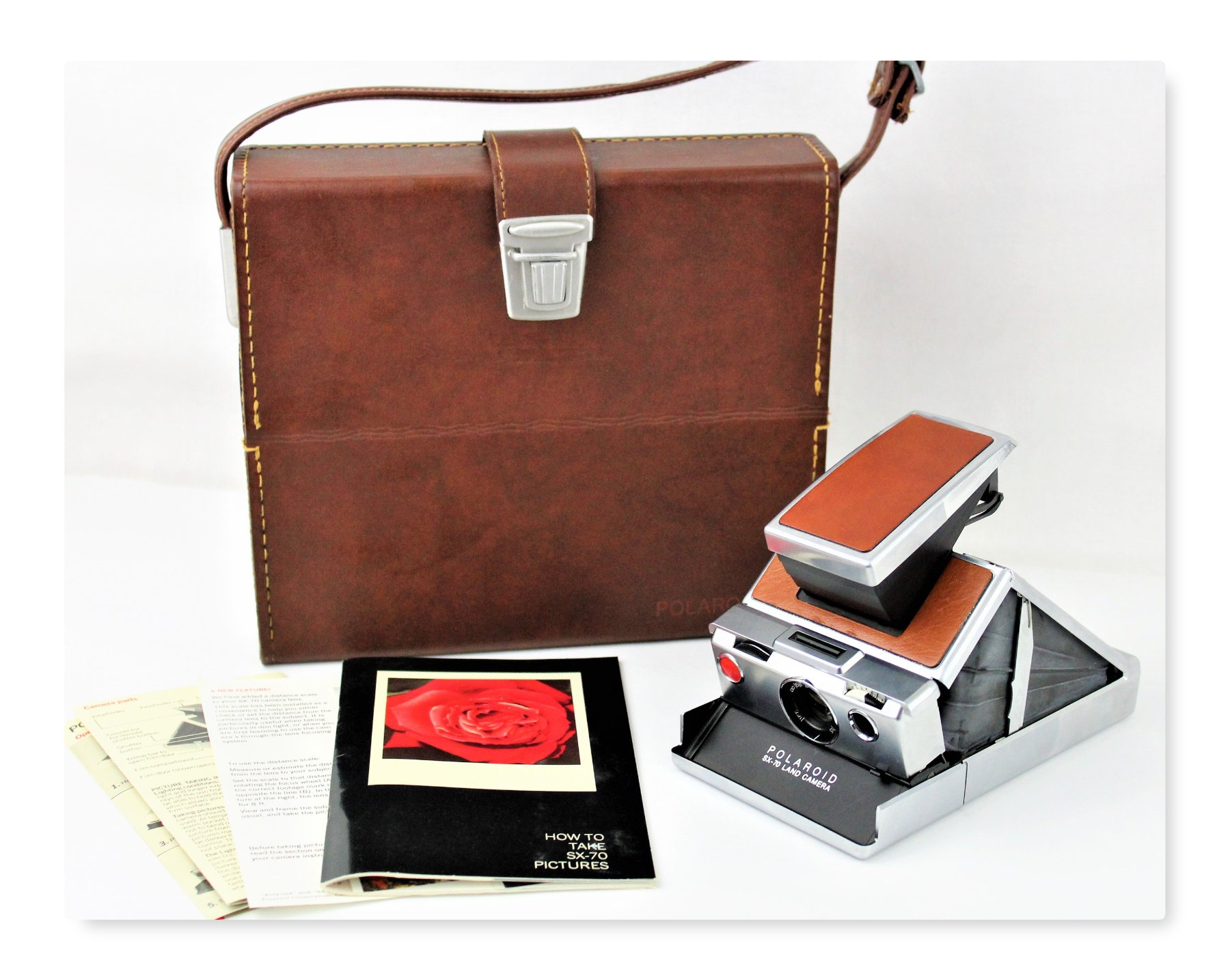 Vintage Camera, Polaroid SX-70, Land Camera and Leather Carry Case, 1974