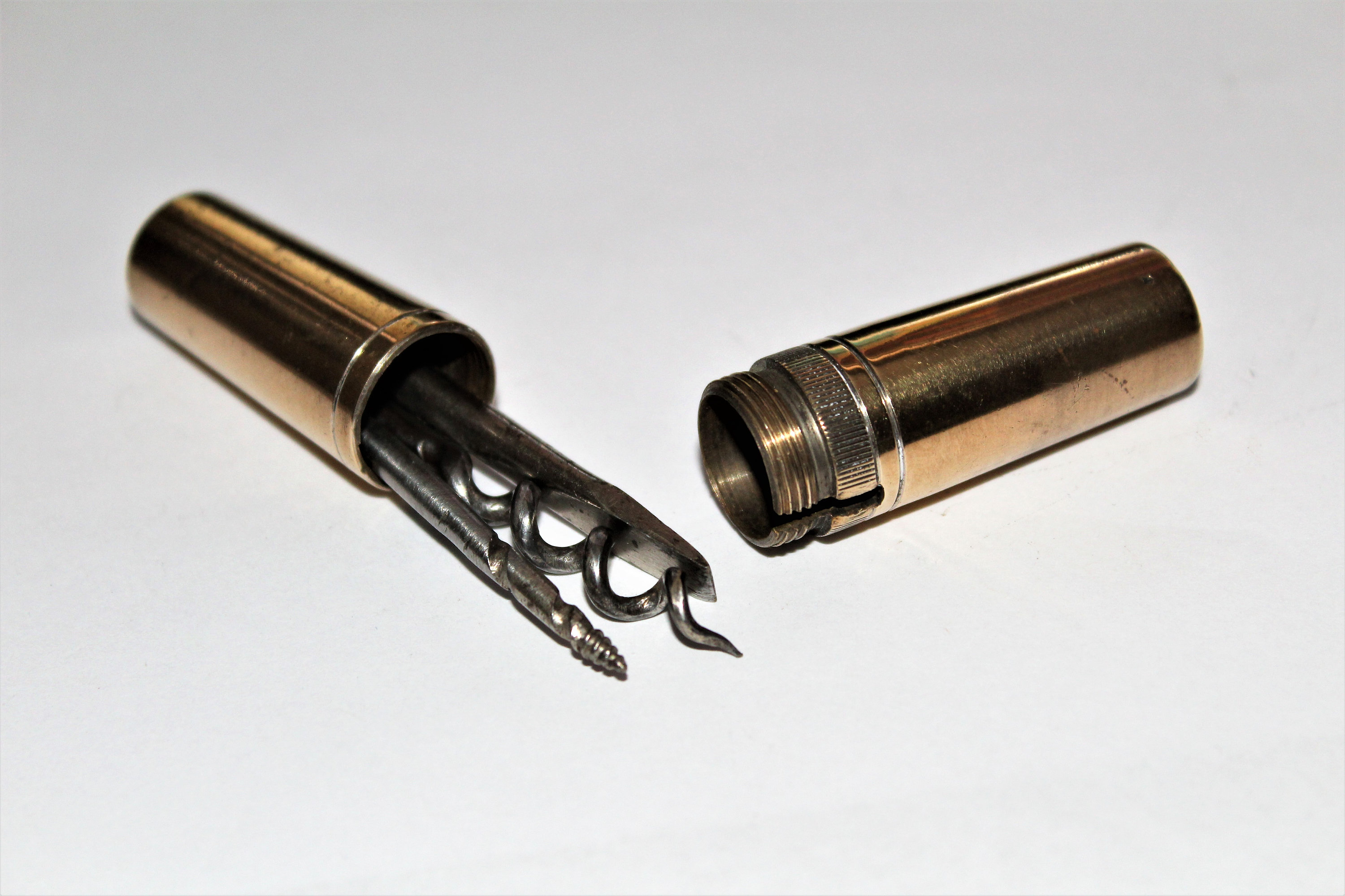 Antique German Brass Roundlet Travel Multi-Tool with Corkscrew